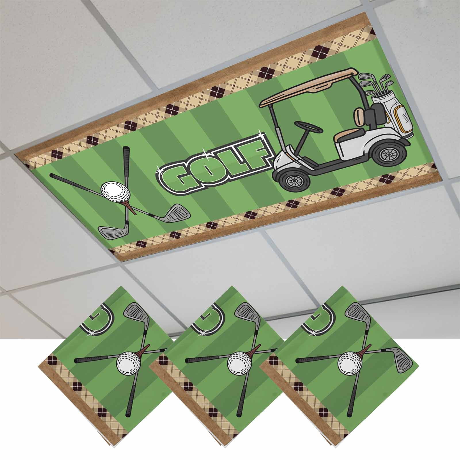 3 Pcs Golf Club Pattern Fluorescent Light Covers Golf Grenn Lawn Brown ...