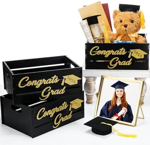 3 Pcs Grad Basket for Graduation 2025 Congrats Grad Wooden Serving Bowl ...