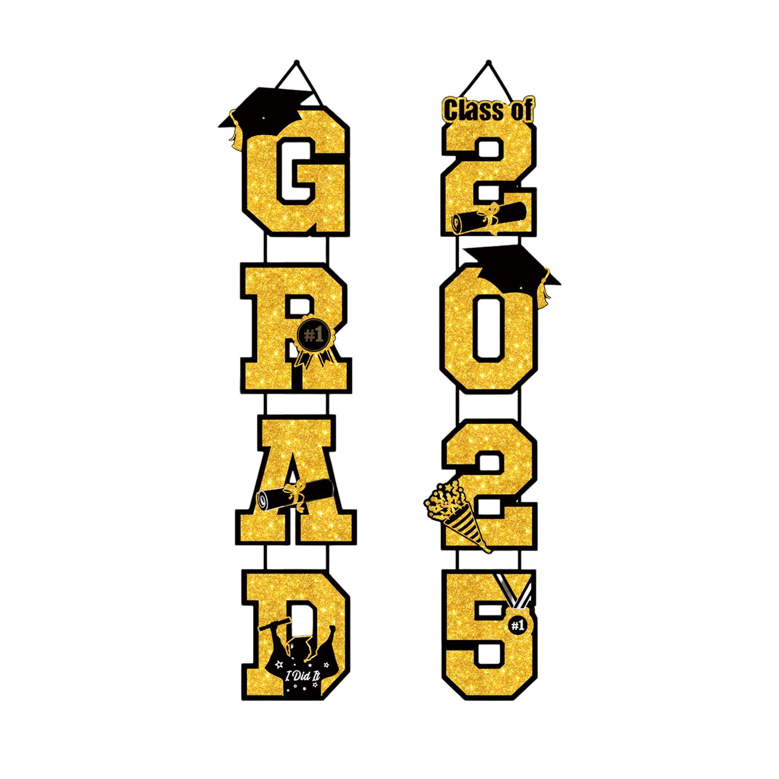 3 Pcs Graduation Banner GRAD 2024 Decorations - Gold Paper Couplets ...