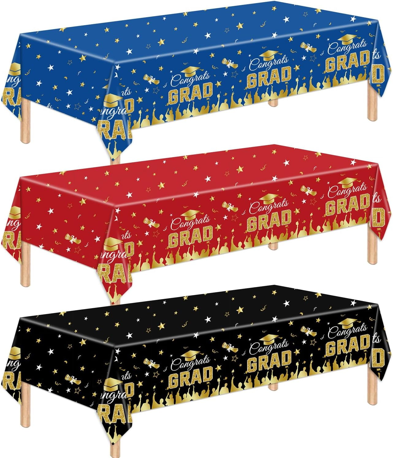3 Pcs Graduation Tablecloth - Congrats Grad Plastic Table Cloth, 54 x ...