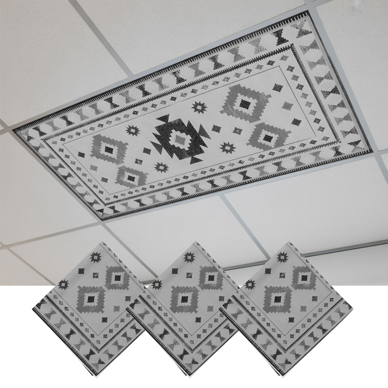 3 Pcs Gray Diamond Motifs Fluorescent Light Covers Boho Tribal Ethnic ...