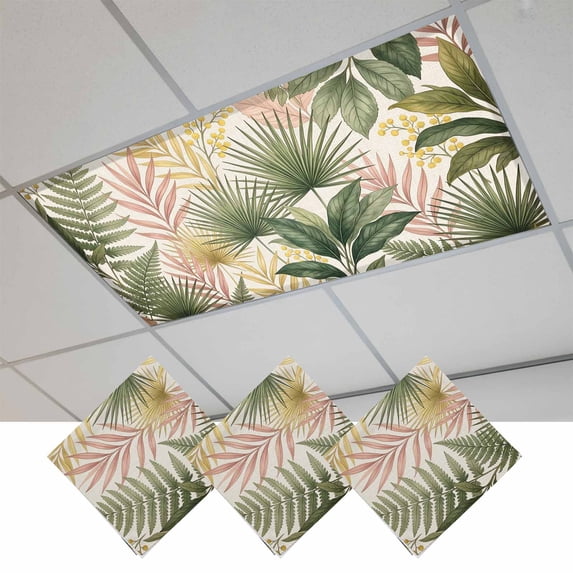 3 Pcs Green Pink Yellow Leaf Fluorescent Light Covers Watercolor Summer ...