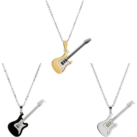 3 Pcs Guitar Pendant Necklaces Titanium Steel Music Pendant Necklaces ...