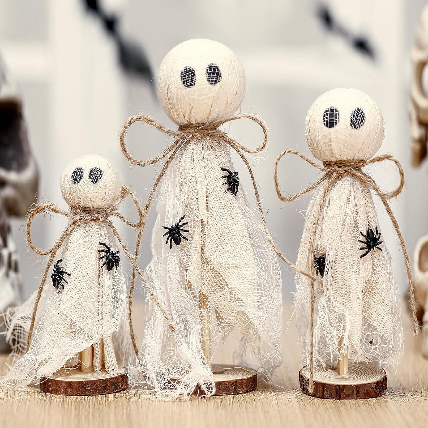 3 Pcs Halloween Decorations Indoor Primitive Halloween Ghost on Wooden ...