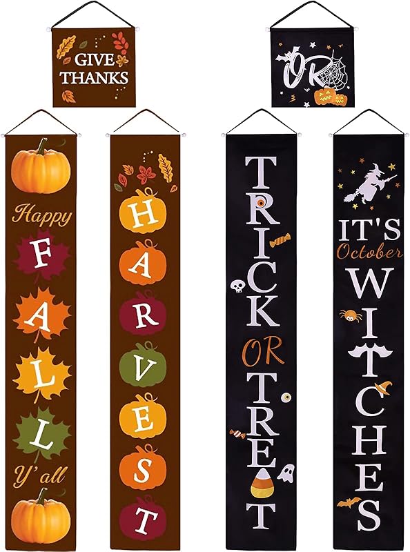 3 Pcs Halloween Reversible Banner Halloween Trick or Treat Witches ...