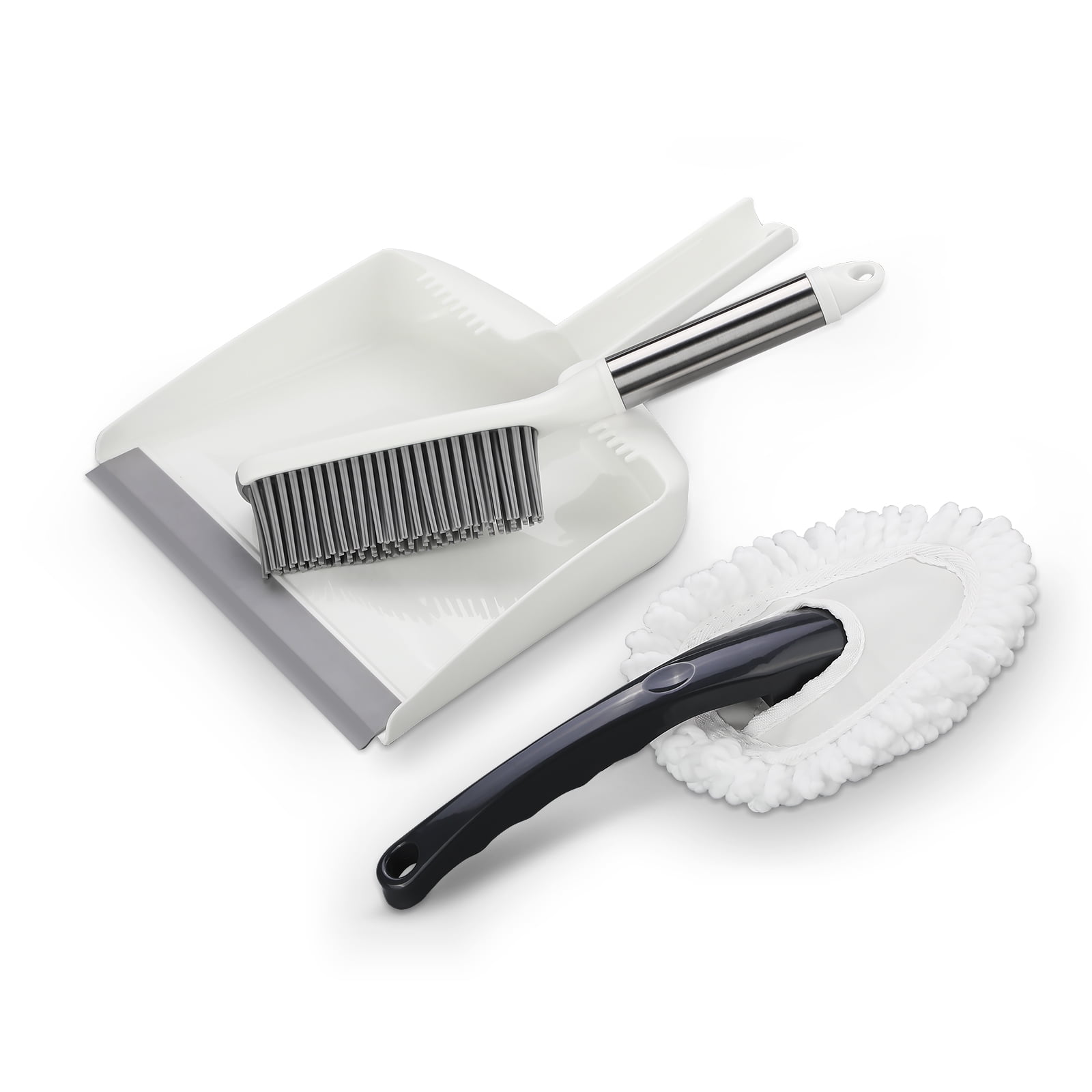 3 Pcs Hand Rubber Broom and Dustpan Set with Soft Silicone Bristles for ...