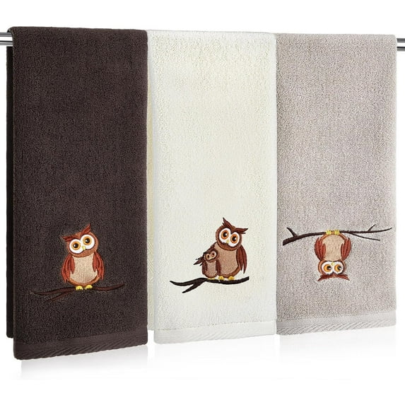 3 Pcs Hand Towels for athroom Owl Em roidered Decorative Towel 100% ...