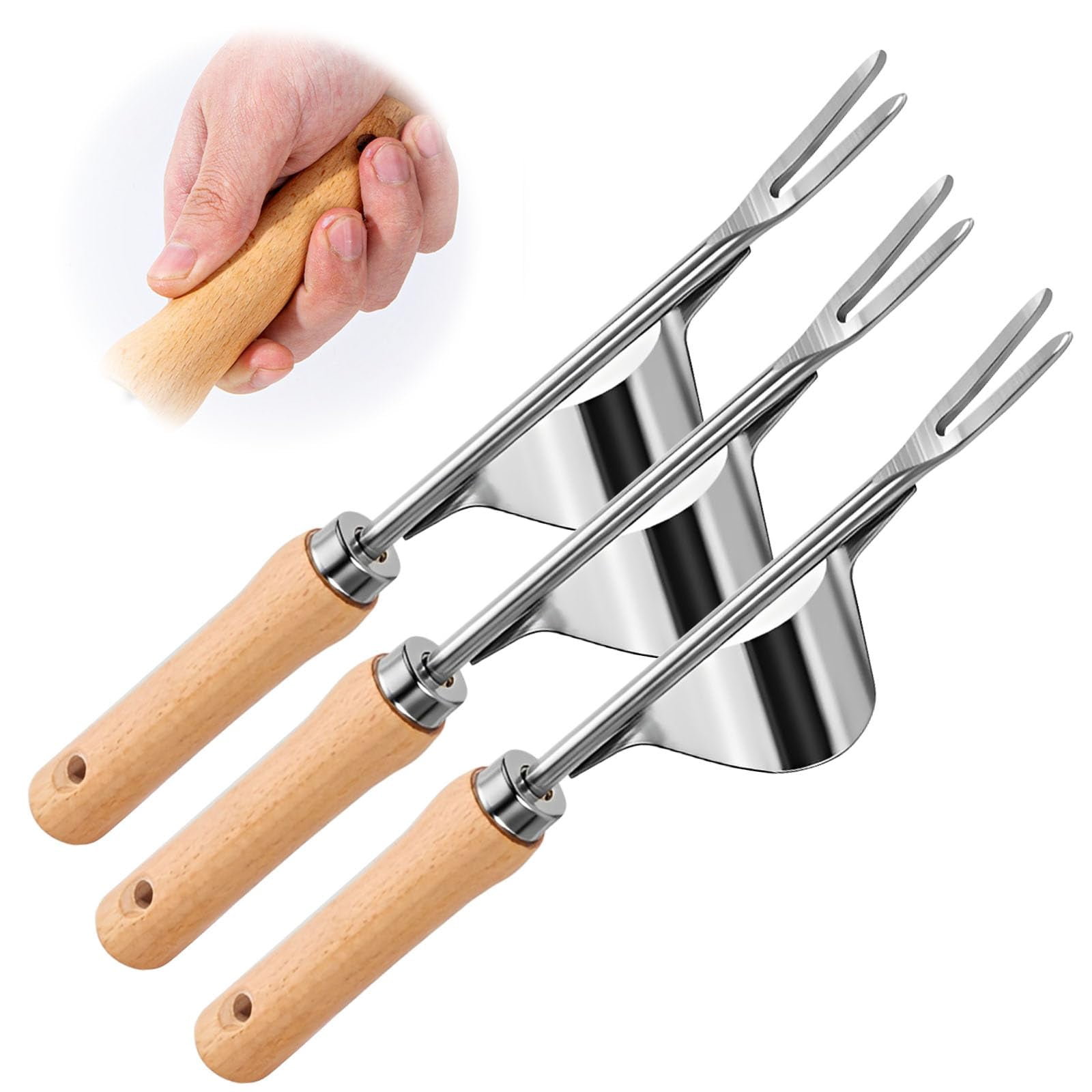 3 Pcs Hand Weeder Puller Tool for Garden Stainless Steel Two Pronged Fork Manual Weed Remove Dig ...