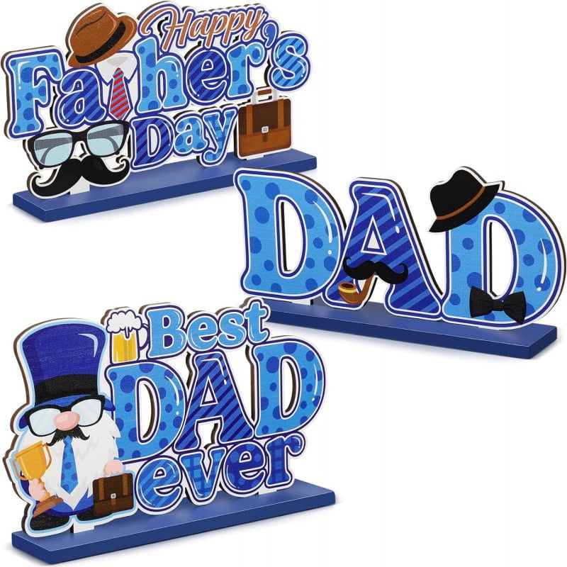 3 Pcs Happy Father's Day Decorations Wood Father's Day Table ...