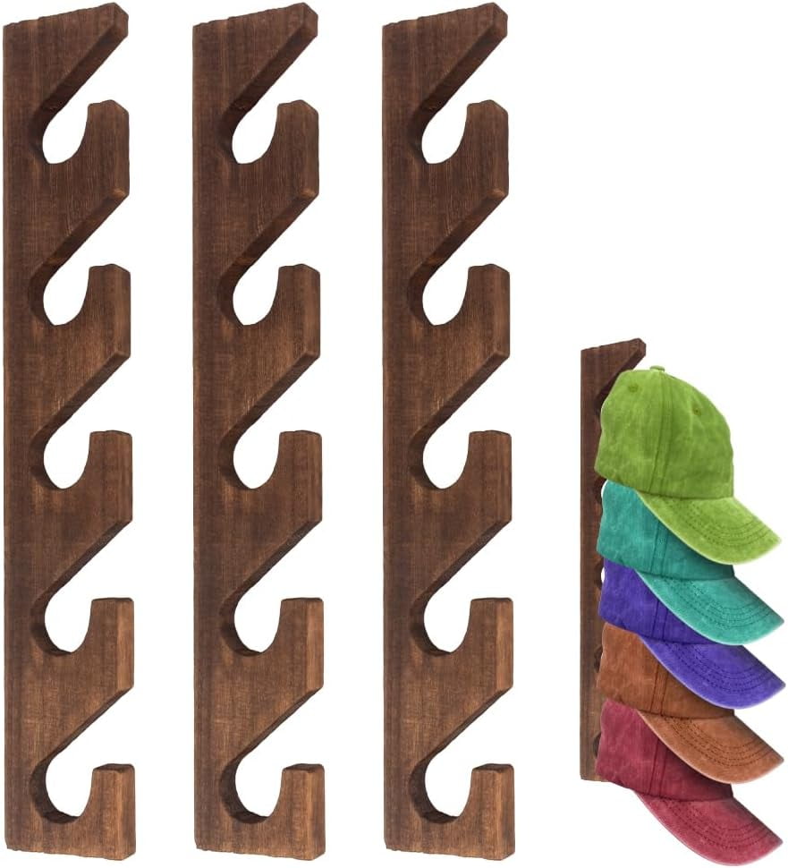 3 Pcs Hat Rack for Baseball Caps, Wall Mounted Wooden Hat Storage ...