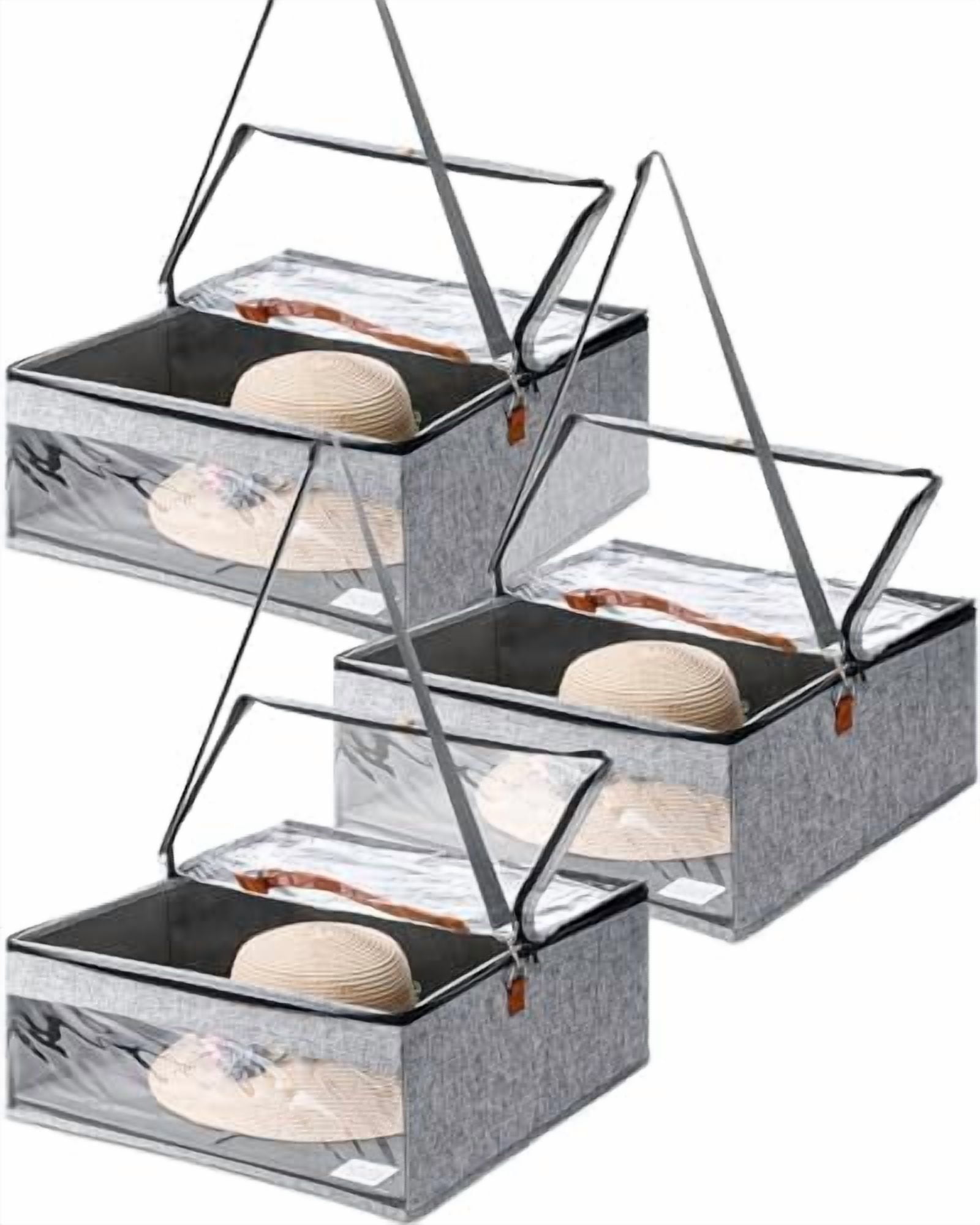 3-Pc collapsible hat storage boxes with lids for baseball and cowboy ...