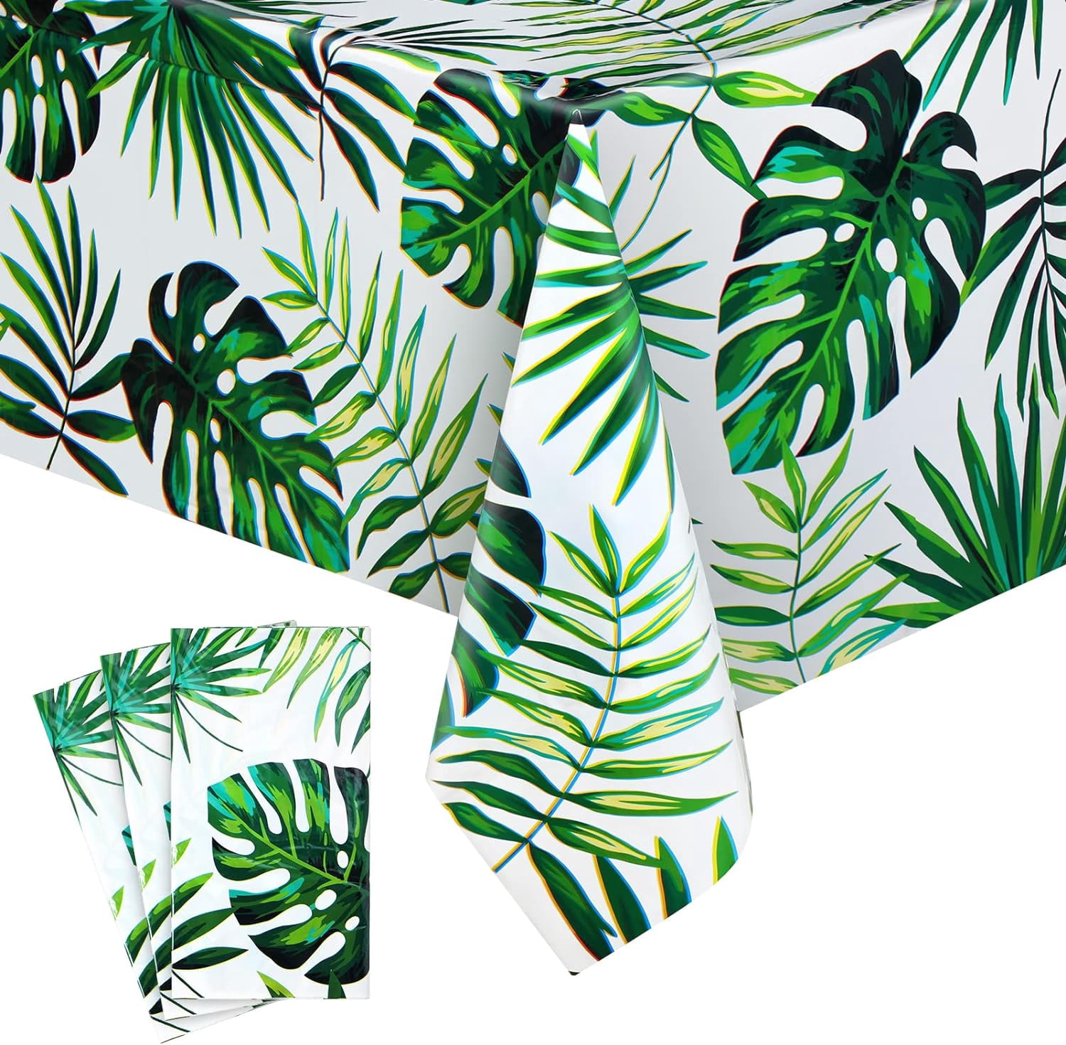 3 Pcs Hawaiian Luau Party Tablecloth Tropical Palm Leaves Table Covers ...