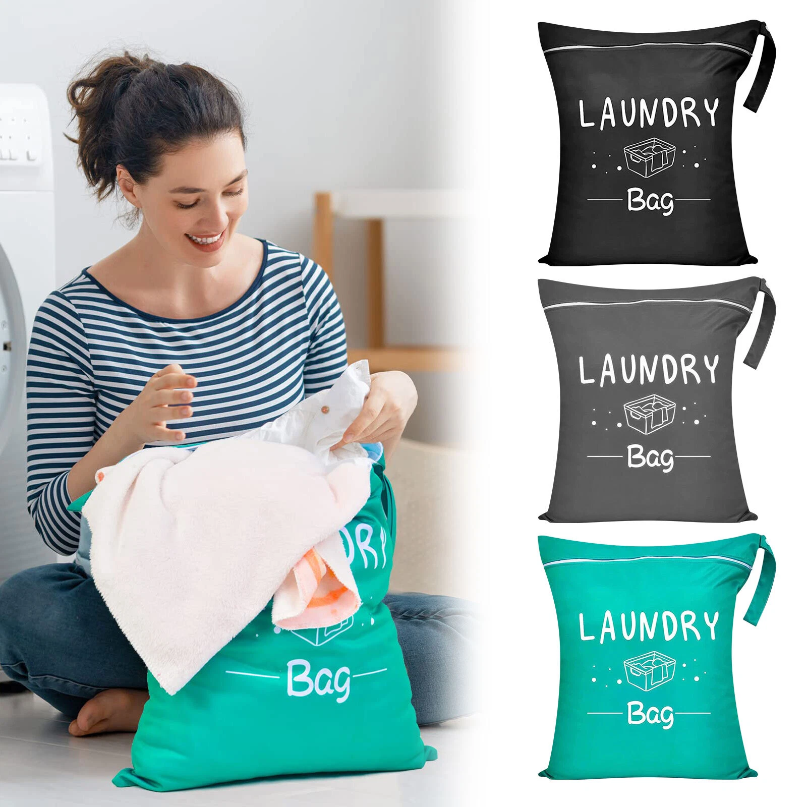 3 Pcs Heavy Duty Laundry Bag Large Clothes Organizer With Zipper 16.4 ...