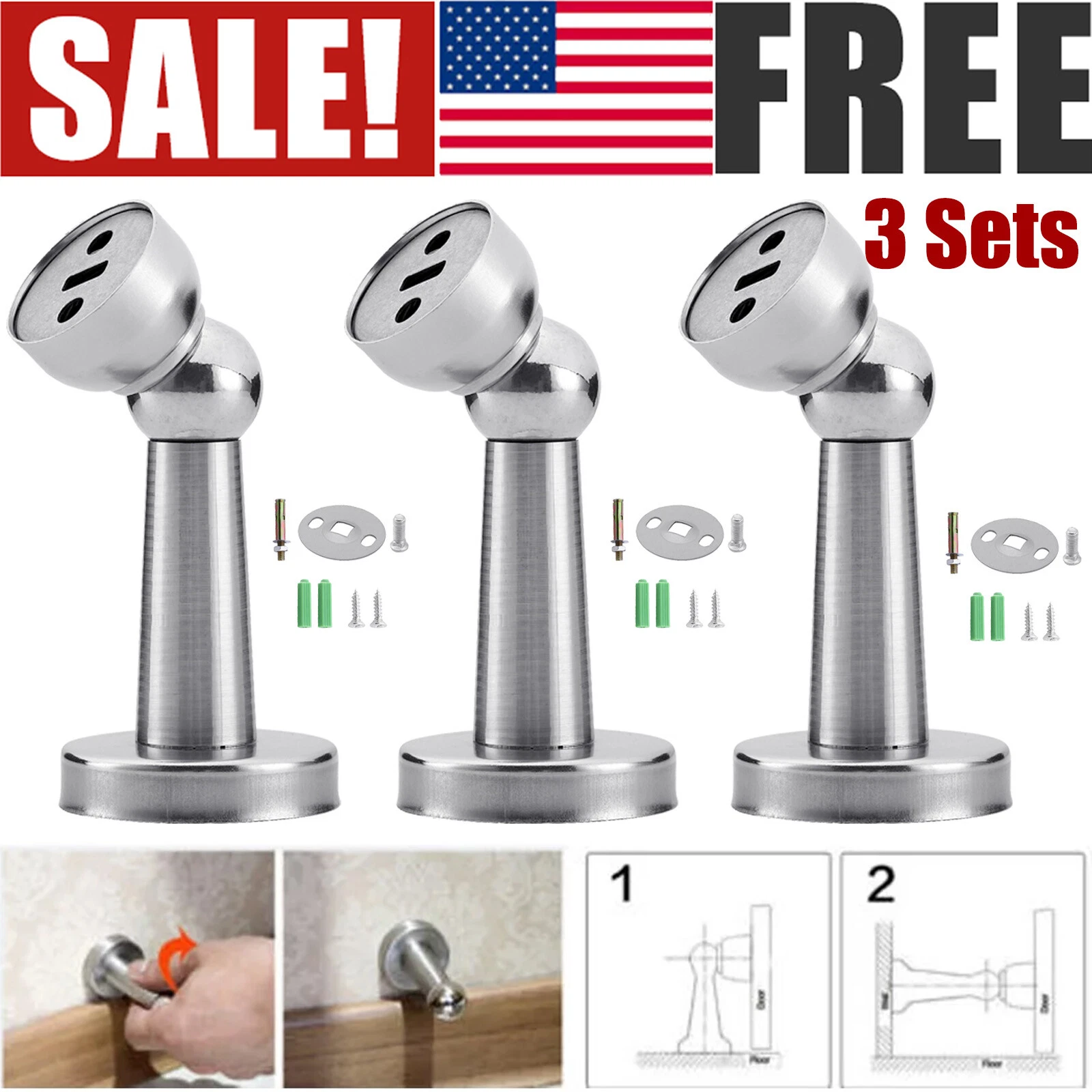3 Pcs Home Office Magnetic Doorstops Holder Catch Fitting Screws Safety ...