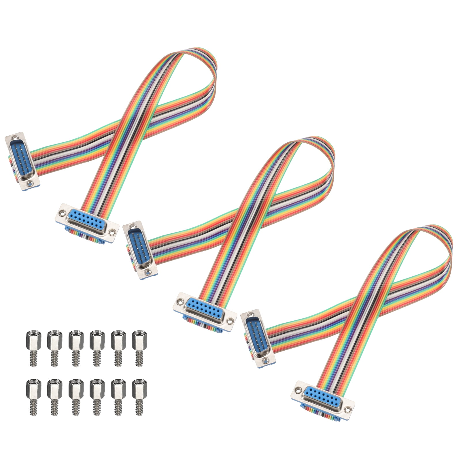 3 Pcs IDC Rainbow Wire Flat Ribbon Cable DB15 Male to DB15 Female 11.8 ...