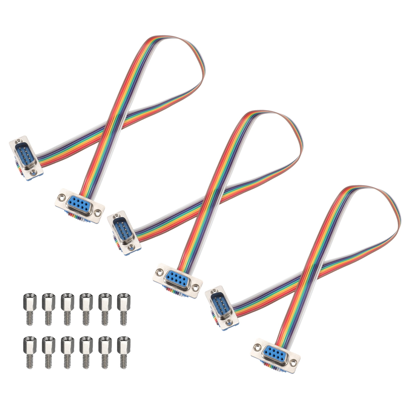 3 Pcs IDC Rainbow Wire Flat Ribbon Cable DB9 Male to DB9 Female 11.8 Inch Length 2.54mm Pitch ...