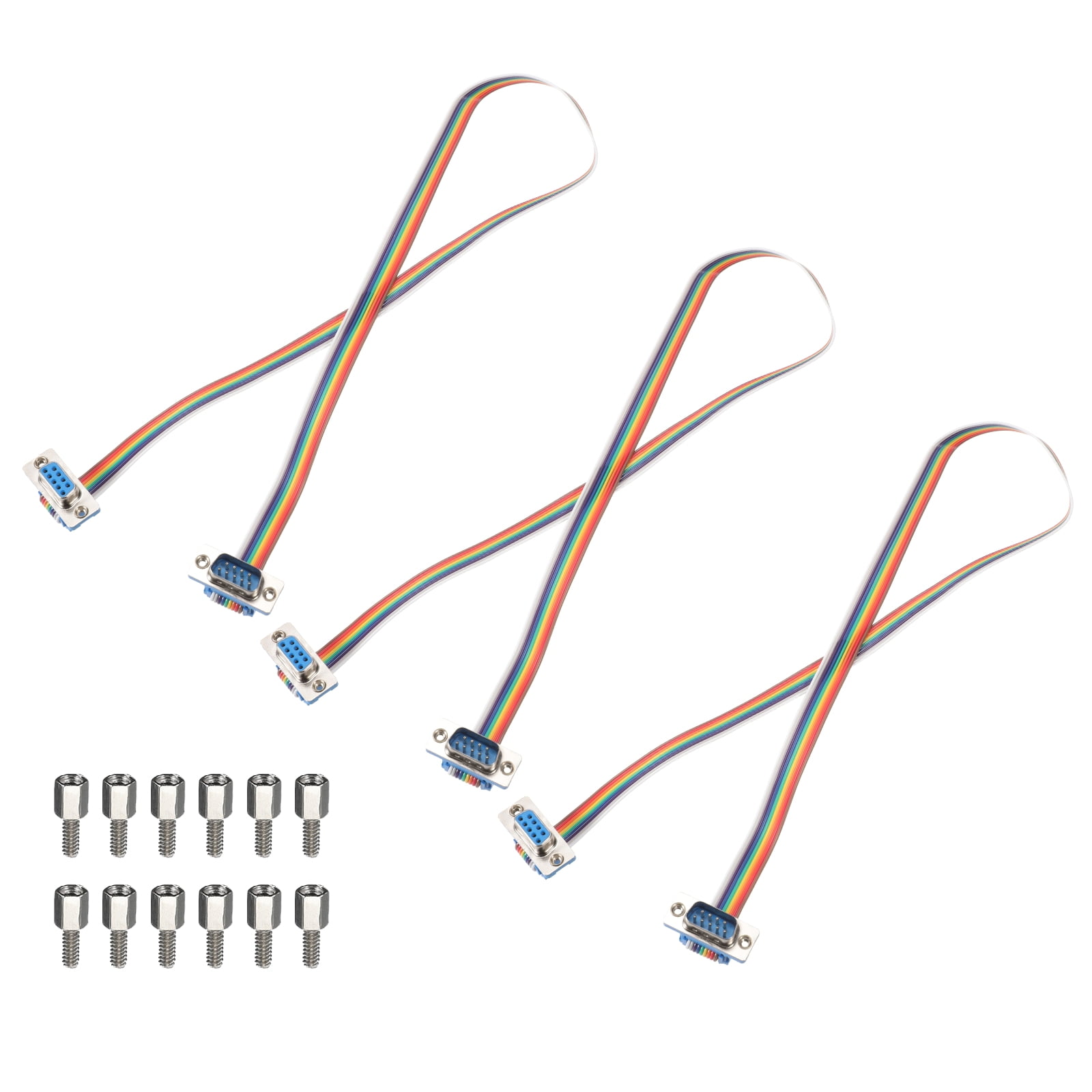 3 Pcs IDC Rainbow Wire Flat Ribbon Cable DB9 Male to DB9 Female 19.7 ...