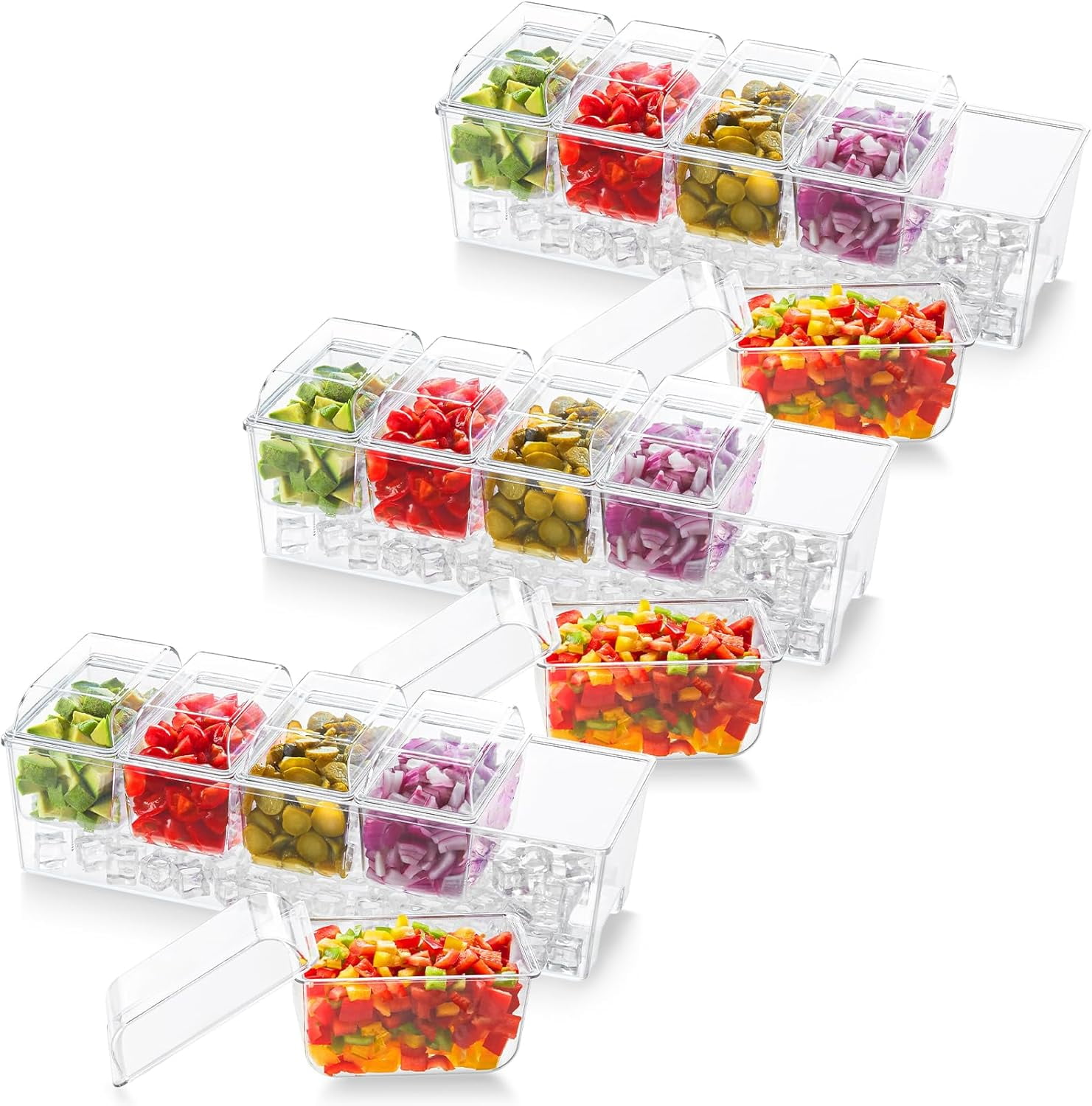 3 Pcs Ice Chilled Condiment Caddy with 5x 20 oz Containers, Condiment ...