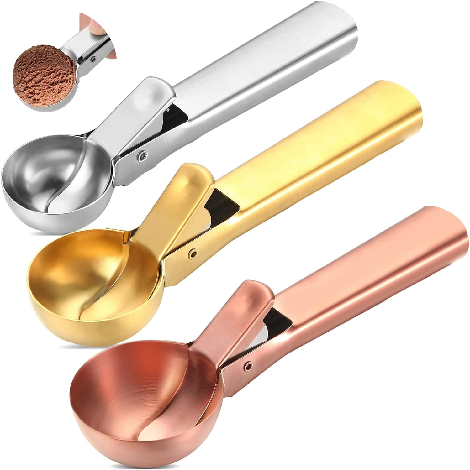 3 Pcs Ice Cream Scoops with Trigger Multiple Size Ice Cream Scooper ...