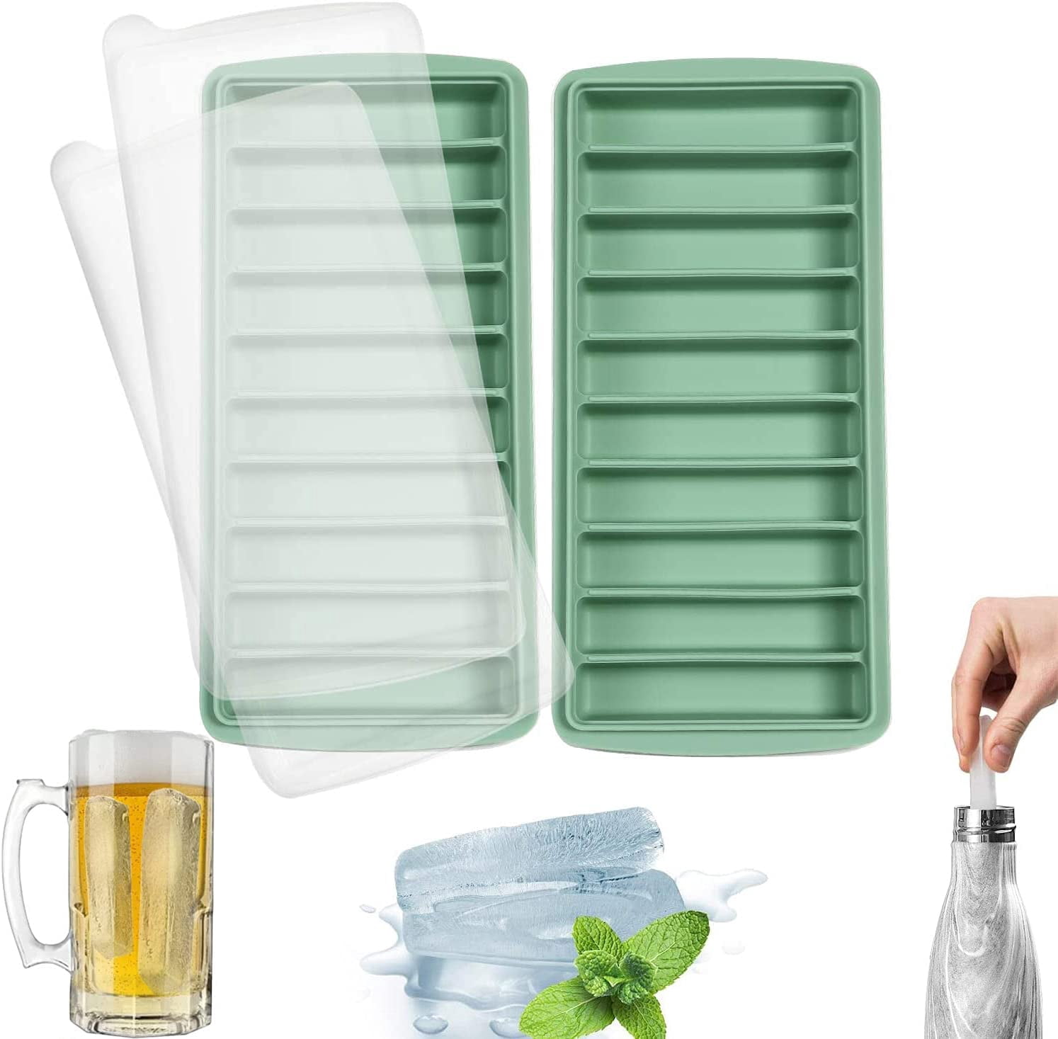 3 Pcs Ice Cube Tray, Long Ice Stick Tray Silicone With Lid, Rectangular ...