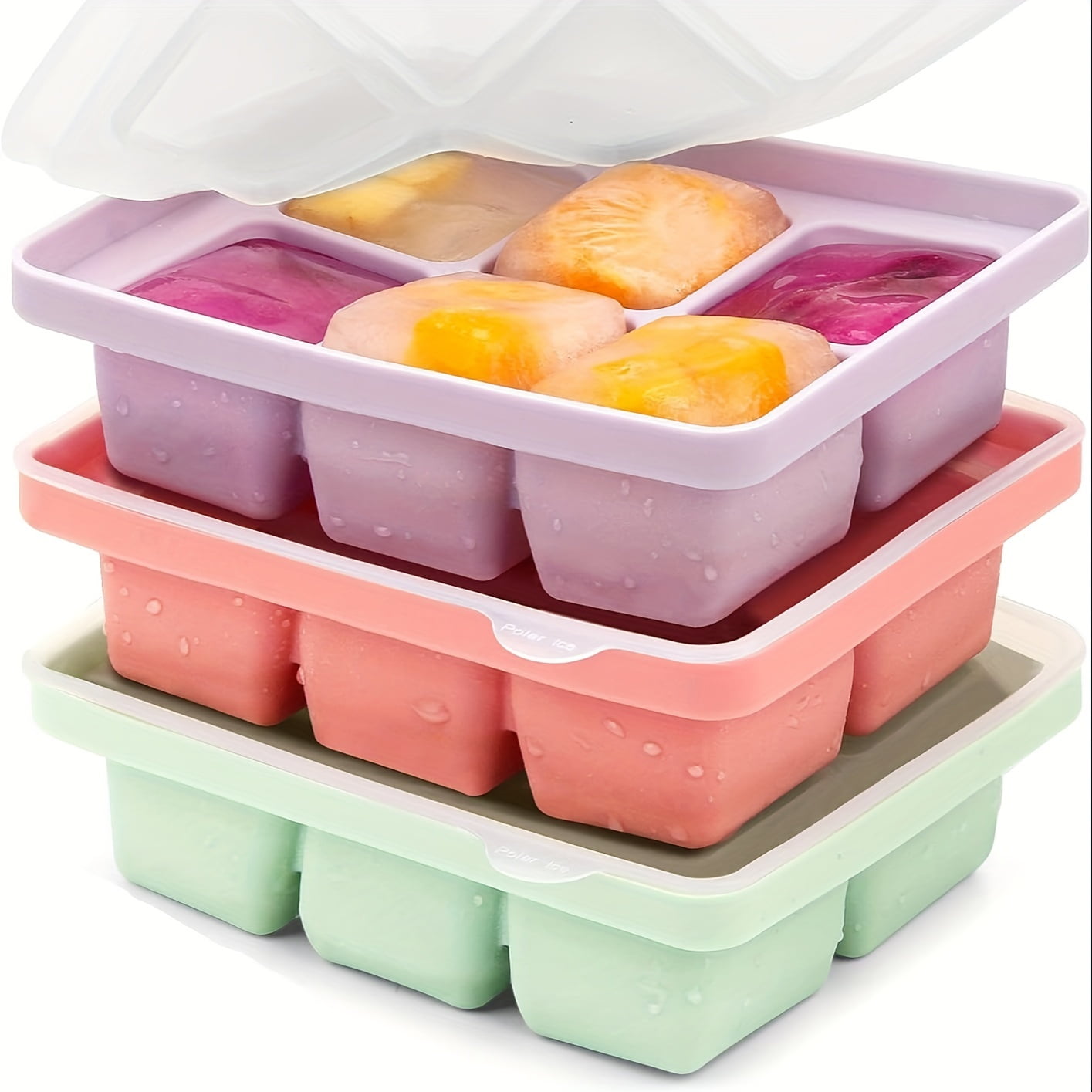 3 Pcs Ice Cube Tray XL, Easy-Release Silicone Ice Moulds with ...