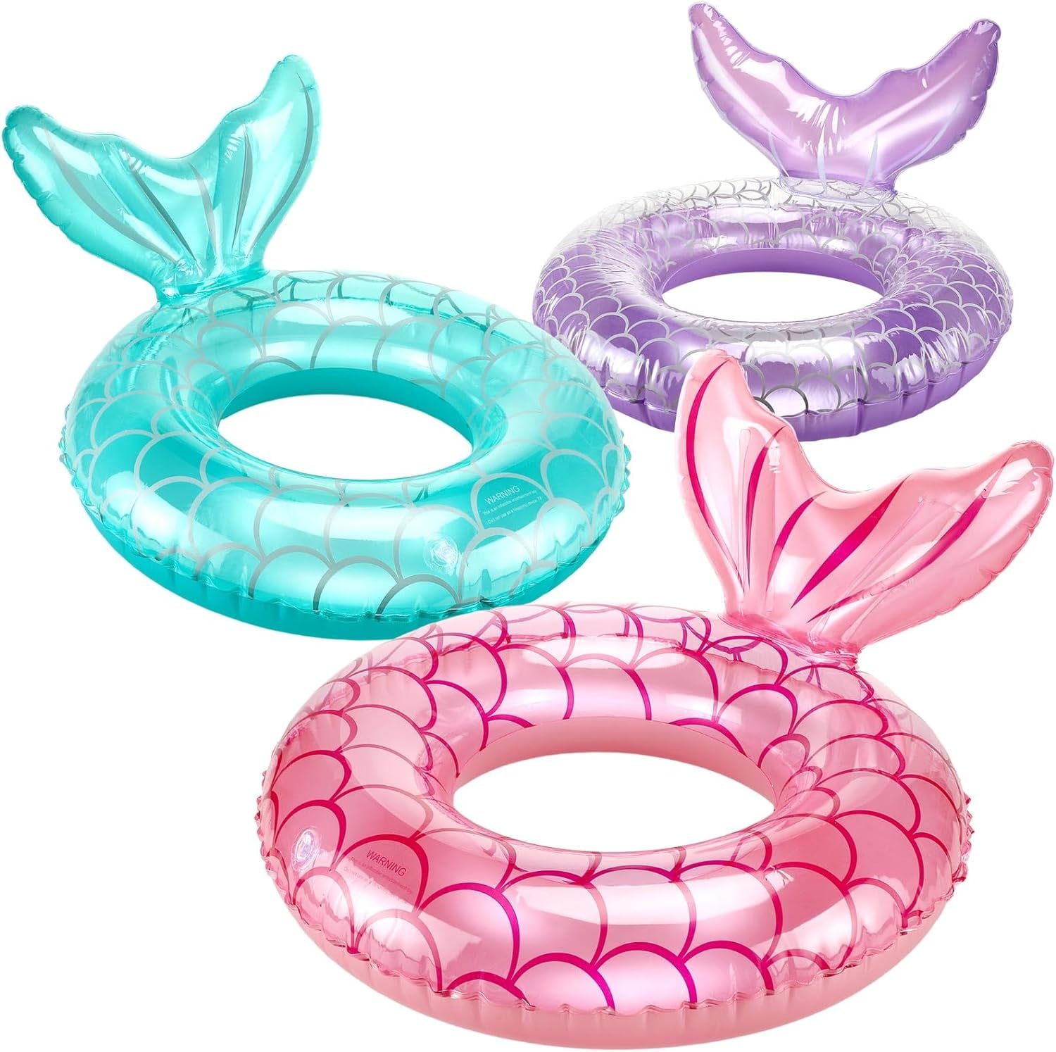 3 Pcs Inflatable Swimming Ring Mermaid Pool Float Tube Cute Swim Tubes ...