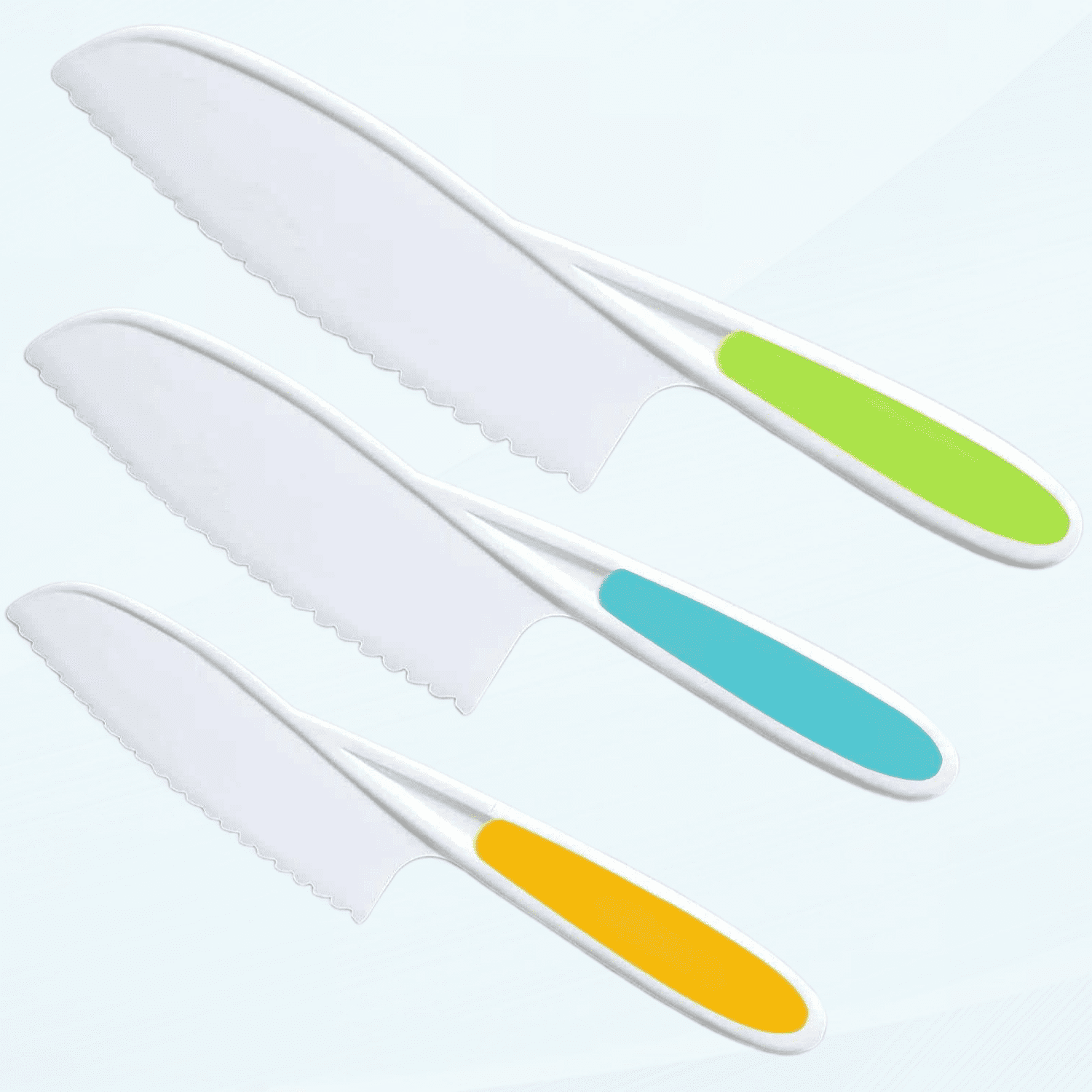 3 Pcs Kids Kitchen Knife, Plastic Serrated Edges Kids Knife Set for Cooking and Cutting Cakes ...