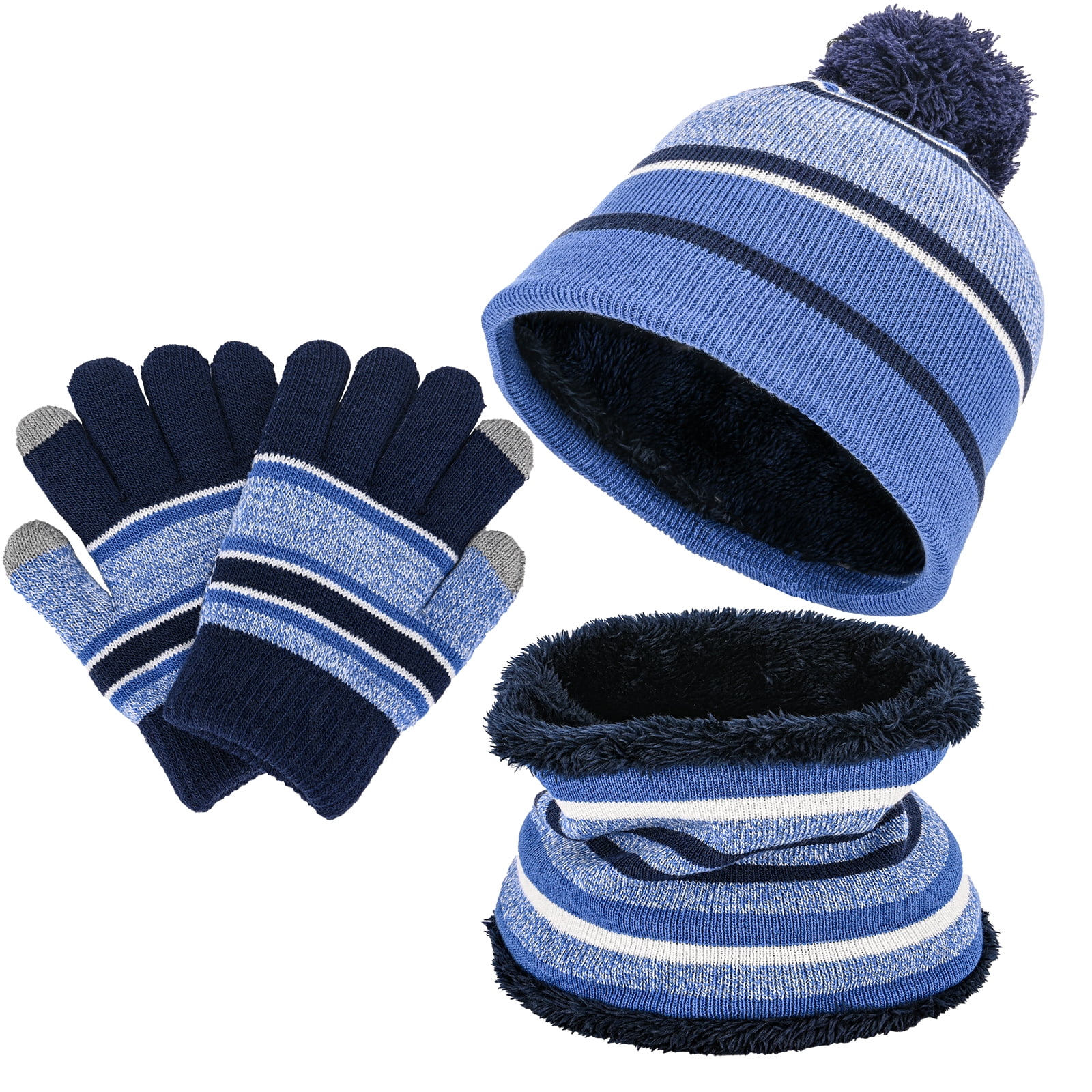 3 Pcs Kids Winter Gloves Hat Scarf Mitten , Unisex Kids Winter Knitted ...