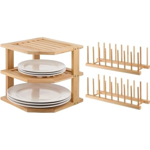 3 Pcs Kitchen Cabinet Organizer Shelf, 1 PC Bamboo Corner Rack and 2 ...