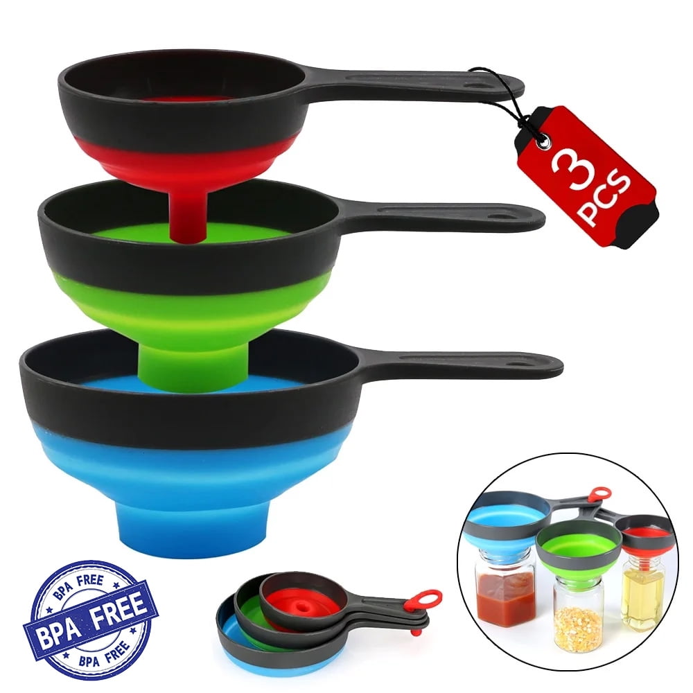3 Pcs Kitchen Collapsible Funnels, Silicone Funnels for Liquid Transfer, Wide Mouth Funnels for ...