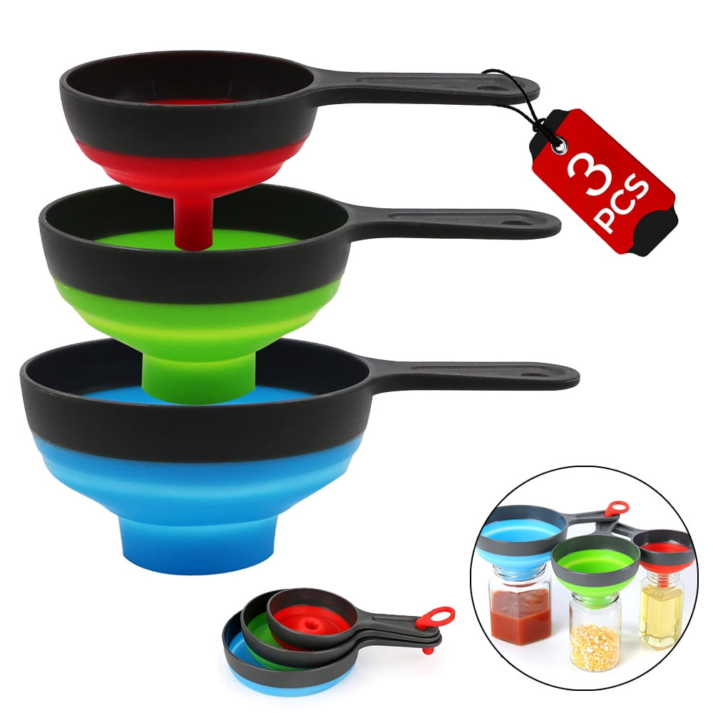 3 Pcs Kitchen Collapsible Funnels, Silicone Funnels for Liquid Transfer ...