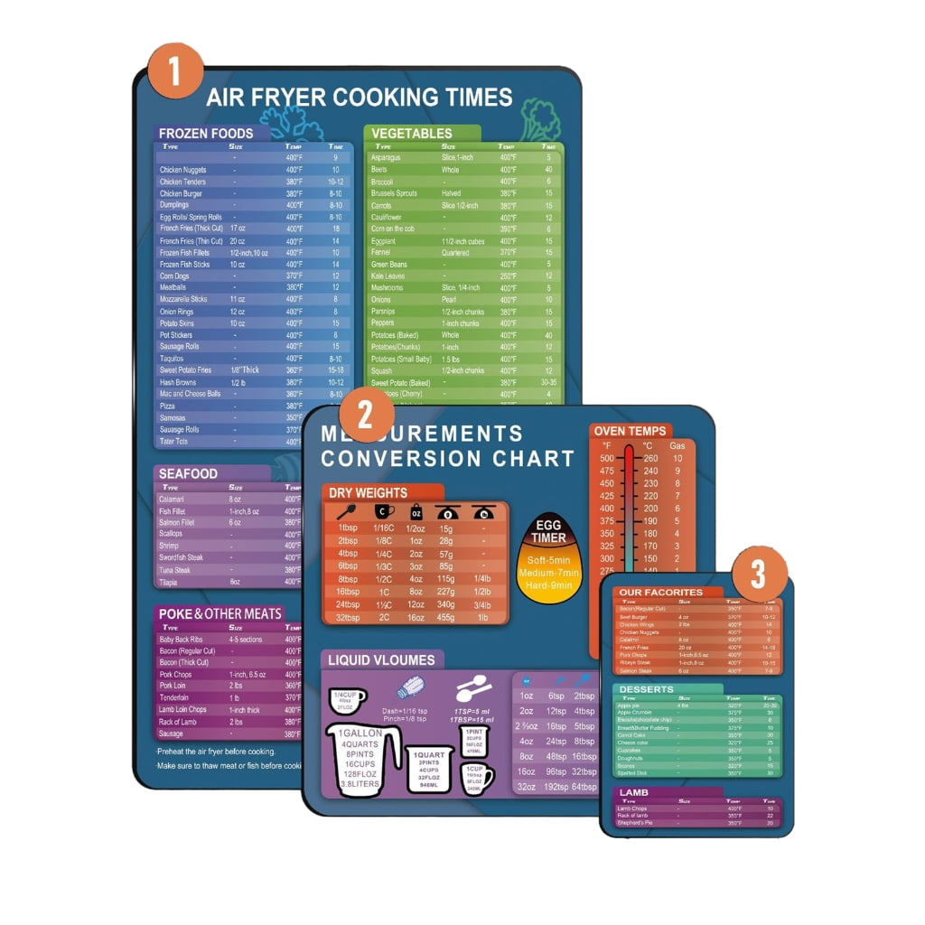3 Pcs Kitchen Cooking Time Chart Magnet Conversion Chart Cooking ...