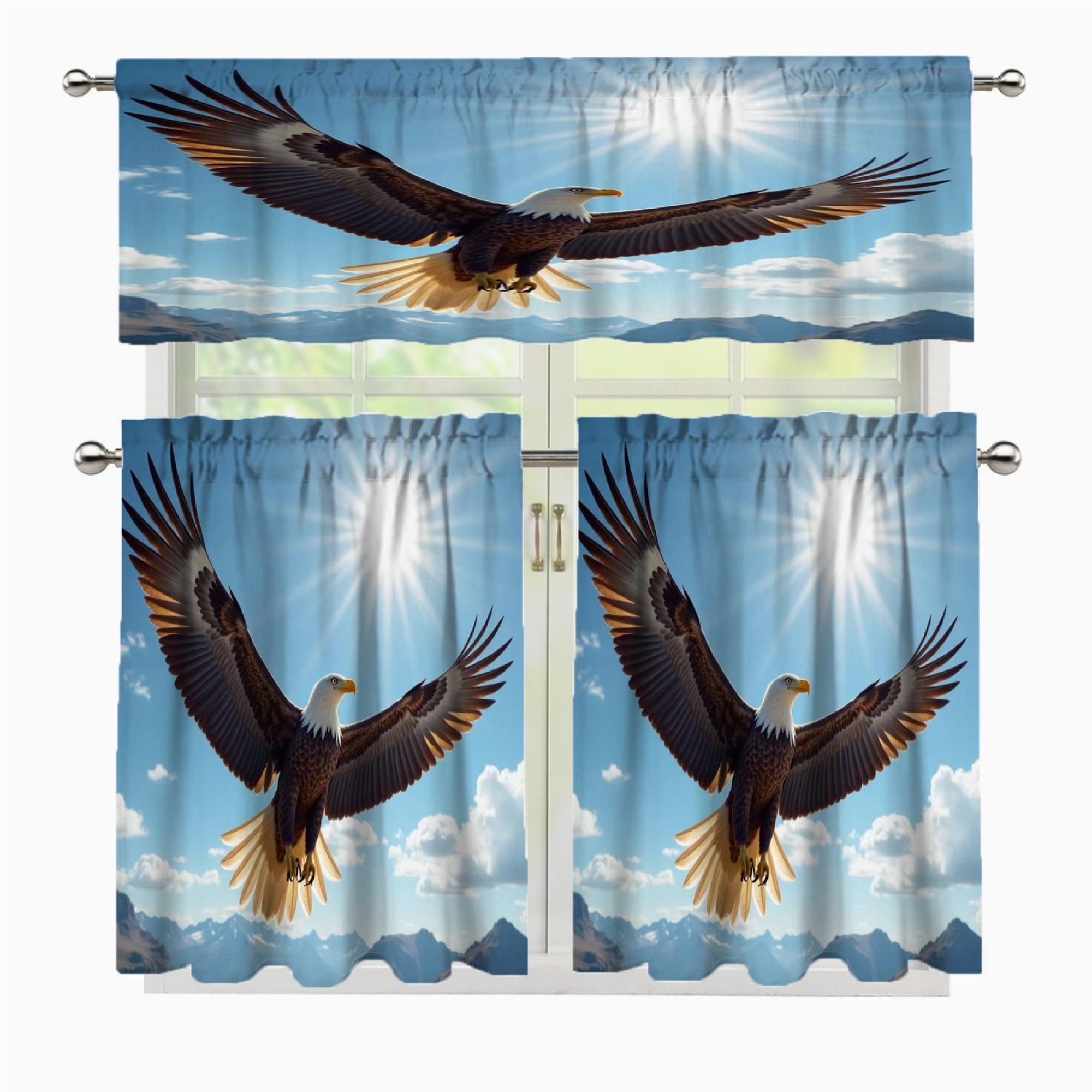 3 Pcs Kitchen Curtains Valance and Tiers Set A powerful eagle (5) For ...