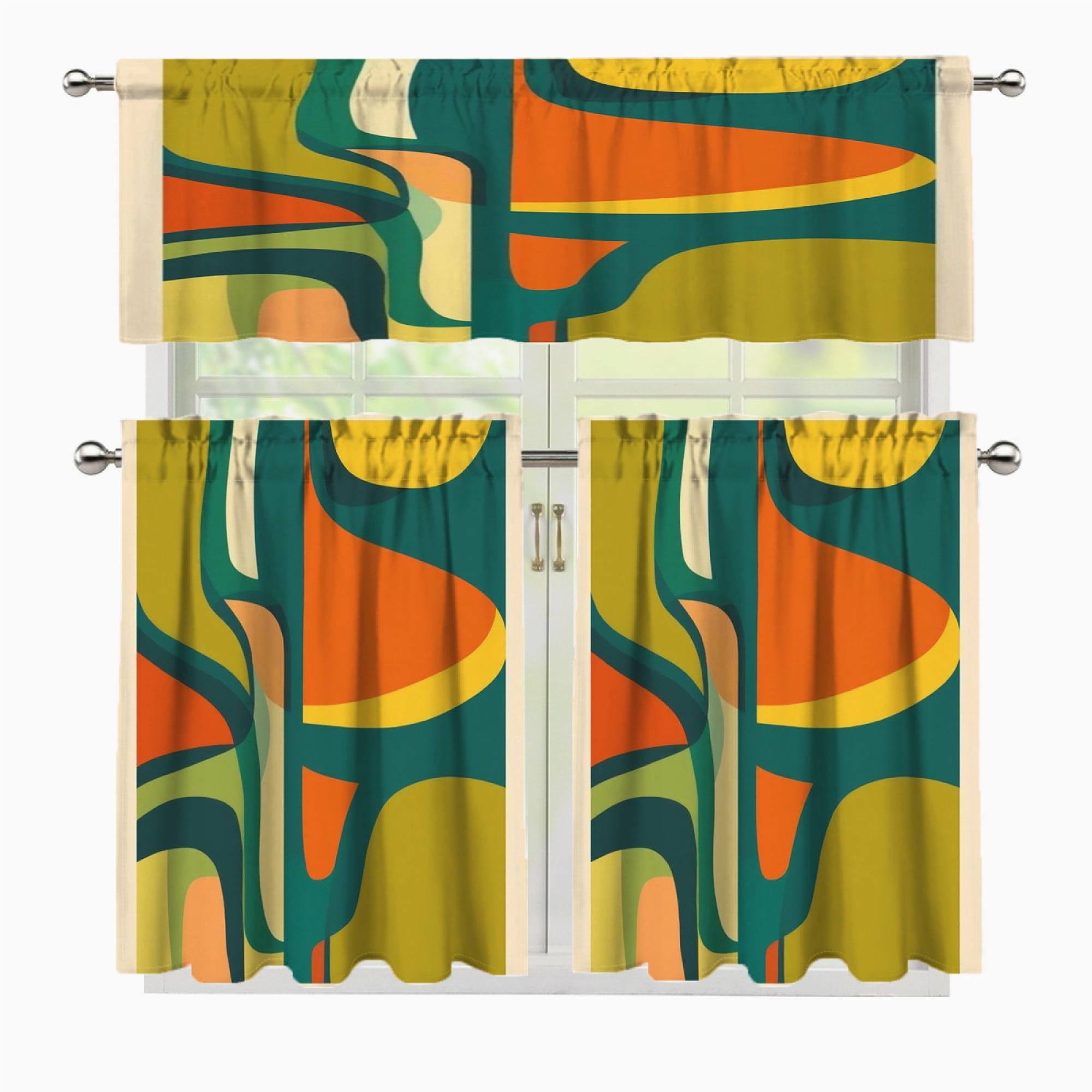 3 Pcs Kitchen Curtains Valance and Tiers Set Abstract colorful ...