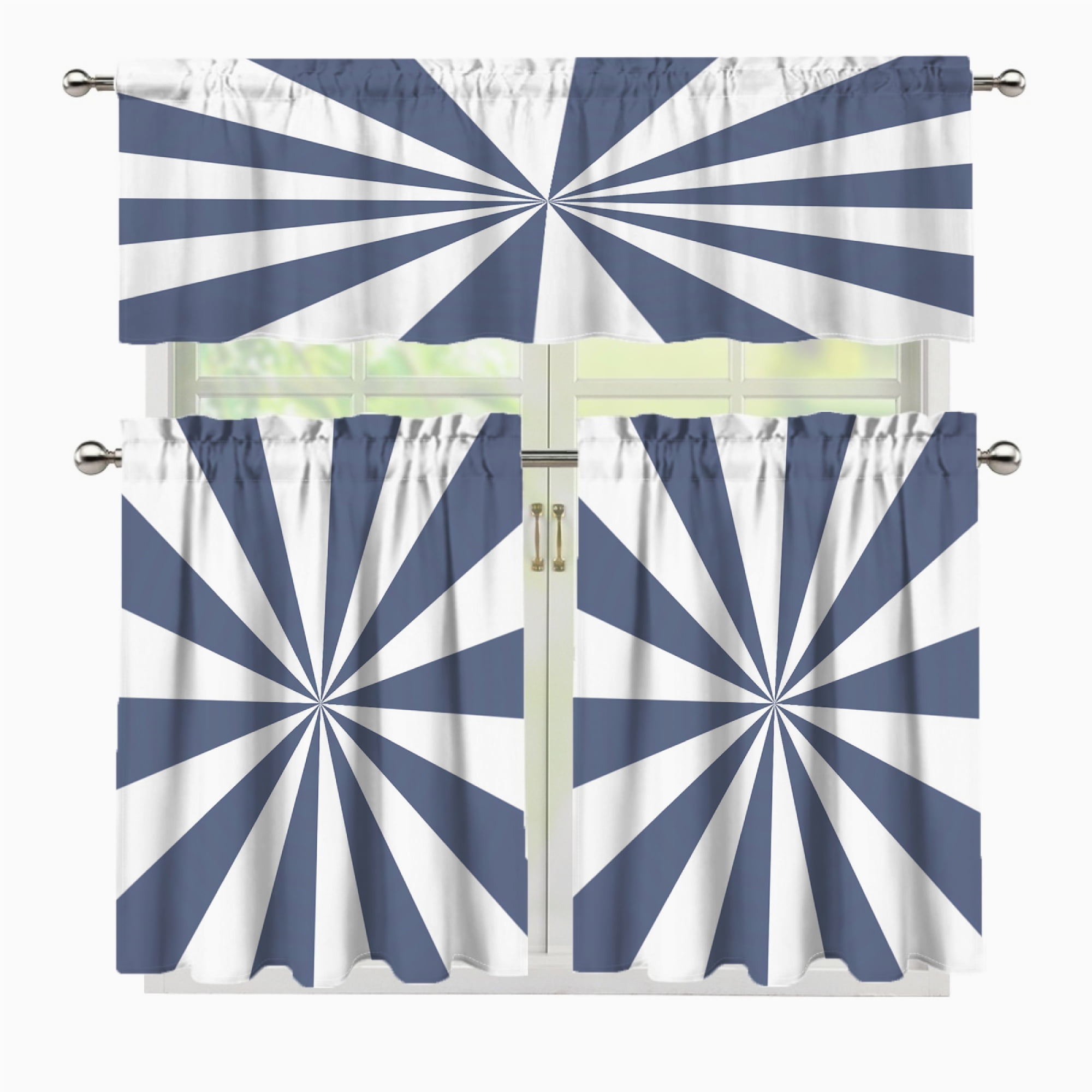 3 Pcs Kitchen Curtains Valance and Tiers Set Aesthetic Distant Blue and ...