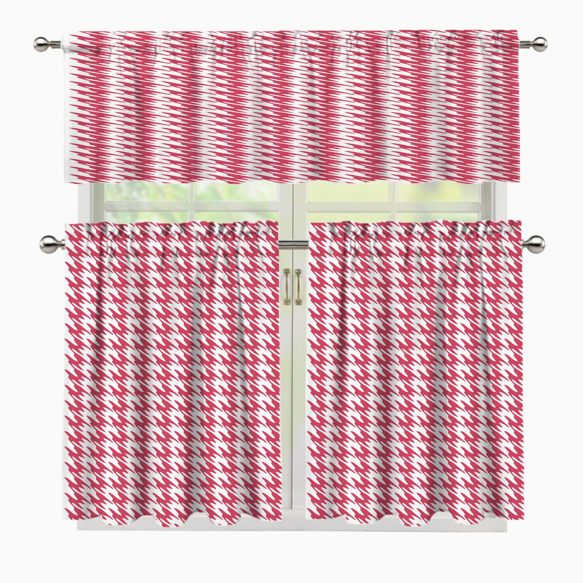 3 Pcs Kitchen Curtains Valance and Tiers Set Aesthetic Heather Violet and White Ripple For Cafe ...