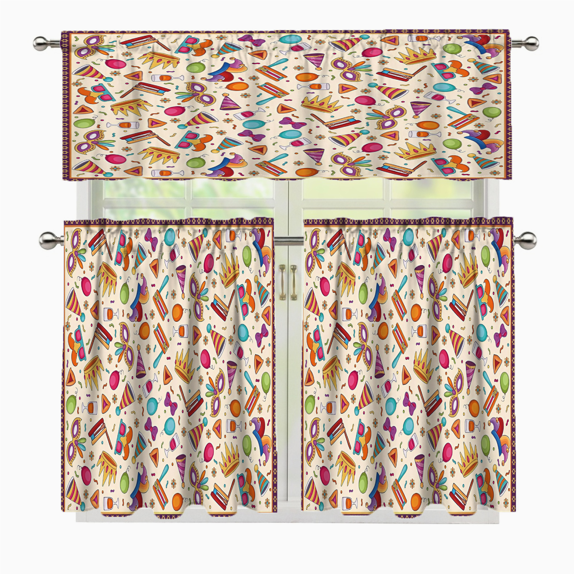 3 Pcs Kitchen Curtains Valance and Tiers Set Birthday Party Colorful ...
