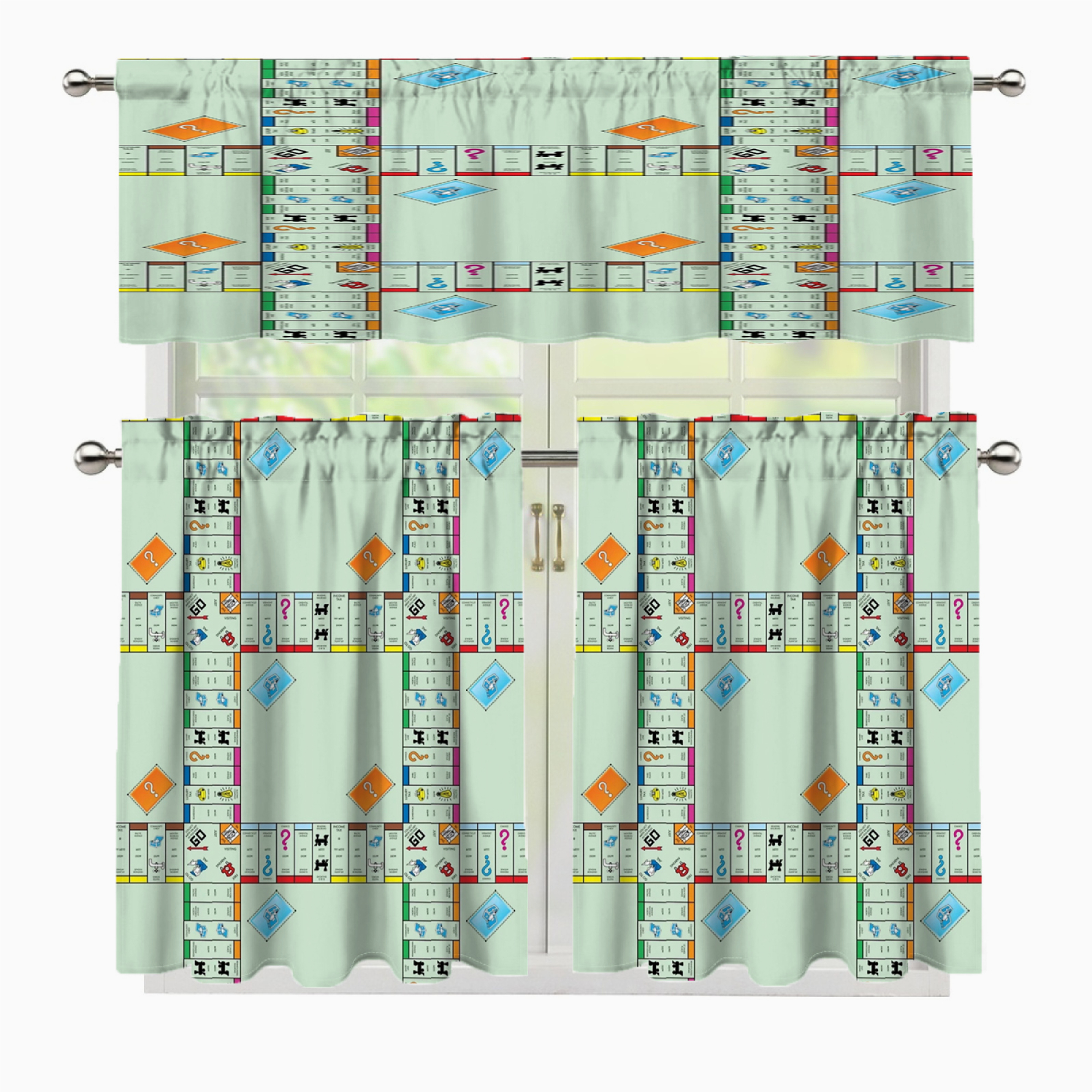 3 Pcs Kitchen Curtains Valance and Tiers Set Board Game Board monopoly ...