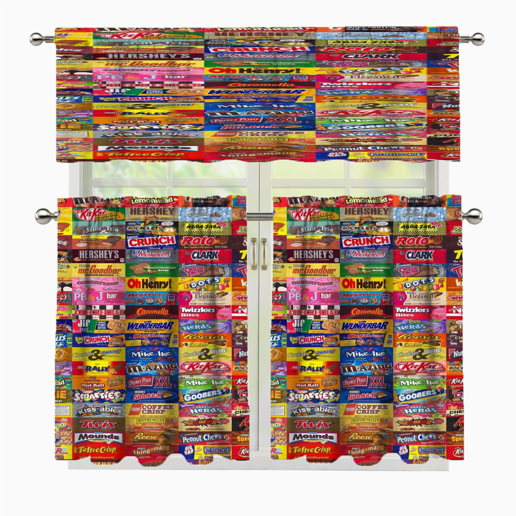 3 Pcs Kitchen Curtains Valance and Tiers Set Candy Wrappers For Cafe ...