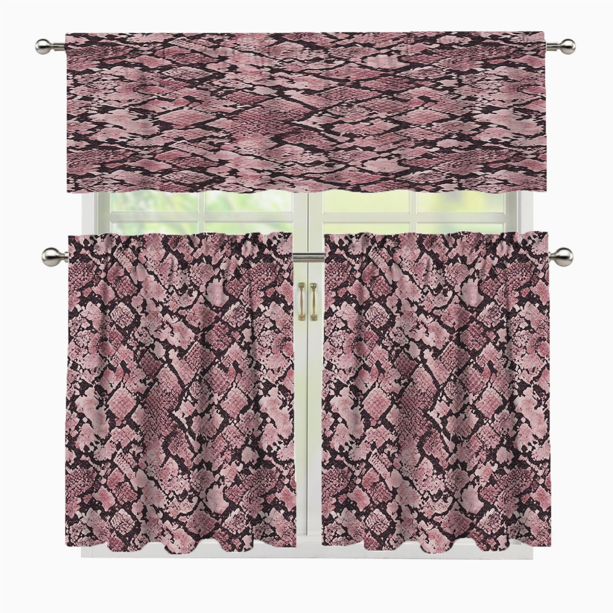 3 Pcs Kitchen Curtains Valance and Tiers Set Dusty rose snakeskin ...