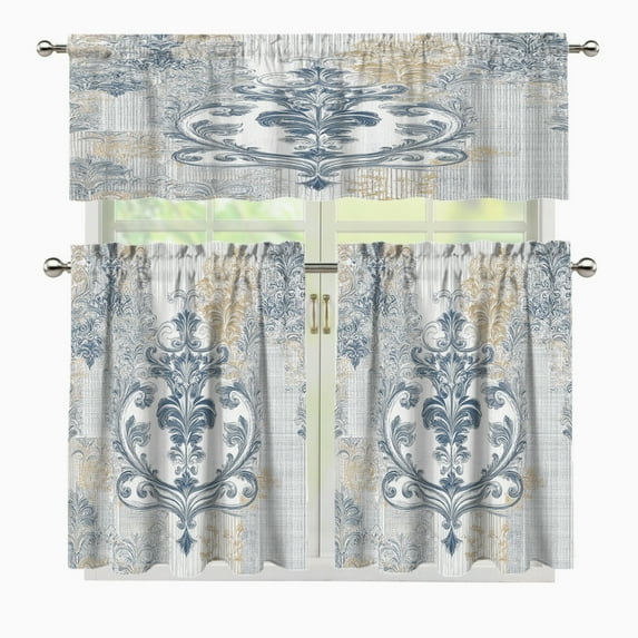 3 Pcs Kitchen Curtains Valance and Tiers Set Elegant damask wallpaper ...