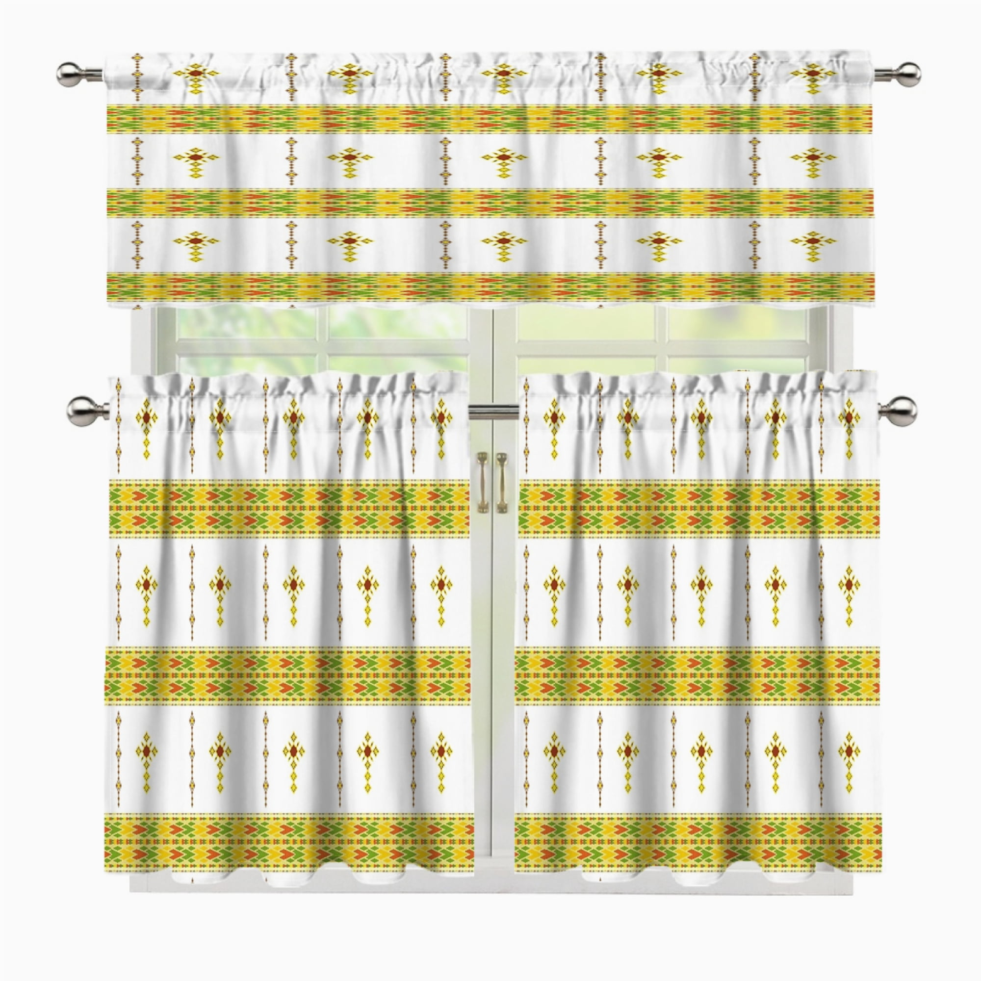 3 Pcs Kitchen Curtains Valance and Tiers Set Ethiopian Habesha tibeb ...