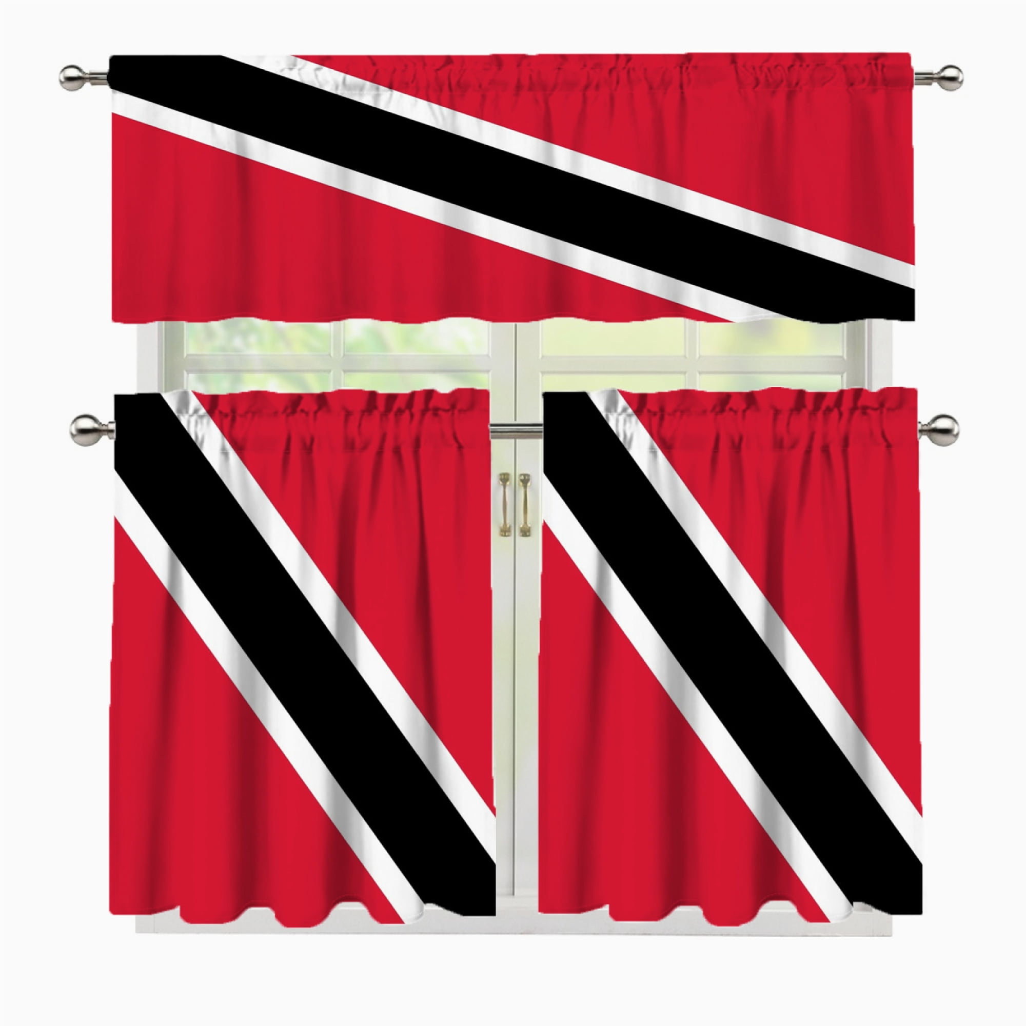 3 Pcs Kitchen Curtains Valance and Tiers Set Flag Trinidad Tobago For ...