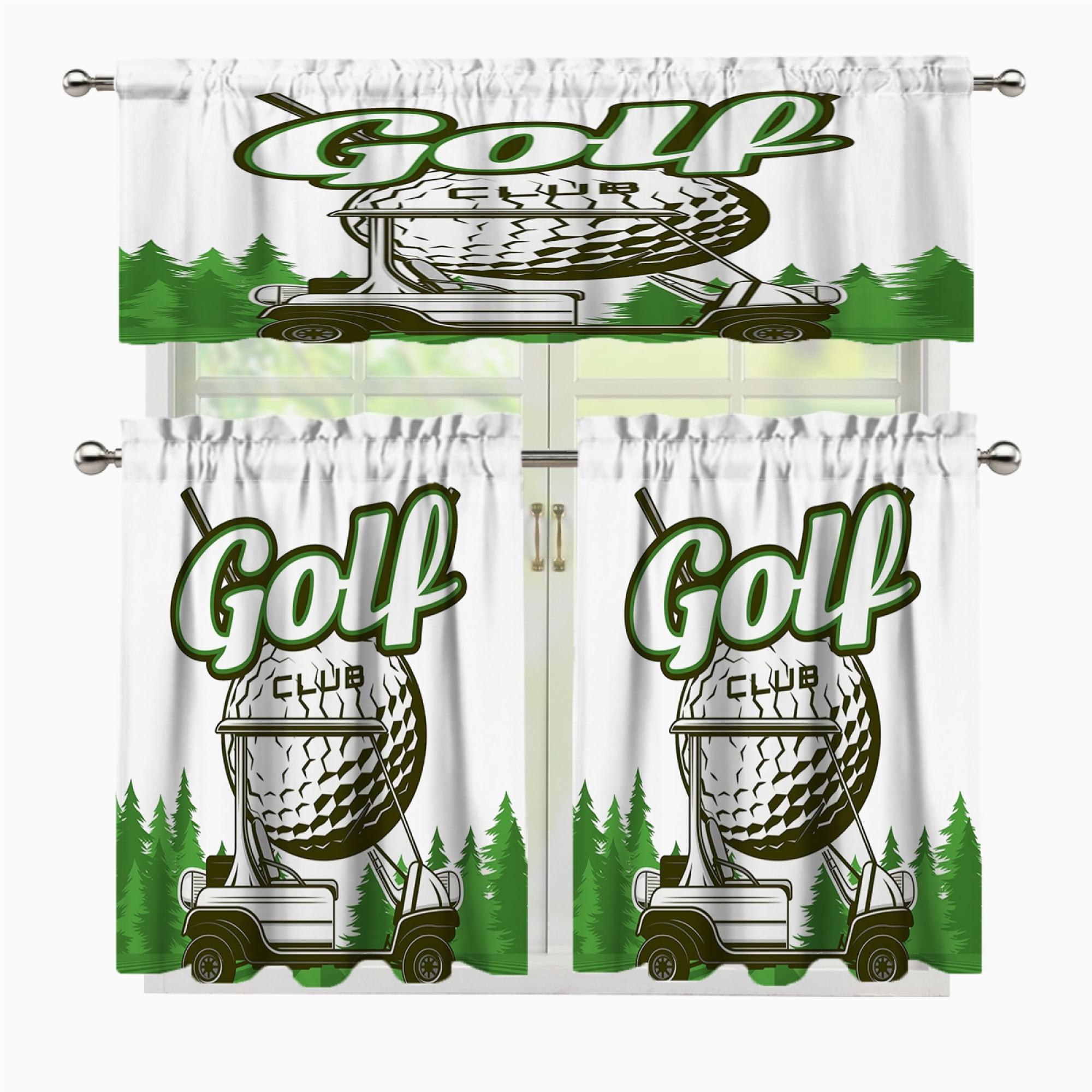 3 Pcs Kitchen Curtains Valance and Tiers Set Golf Club For Cafe ...