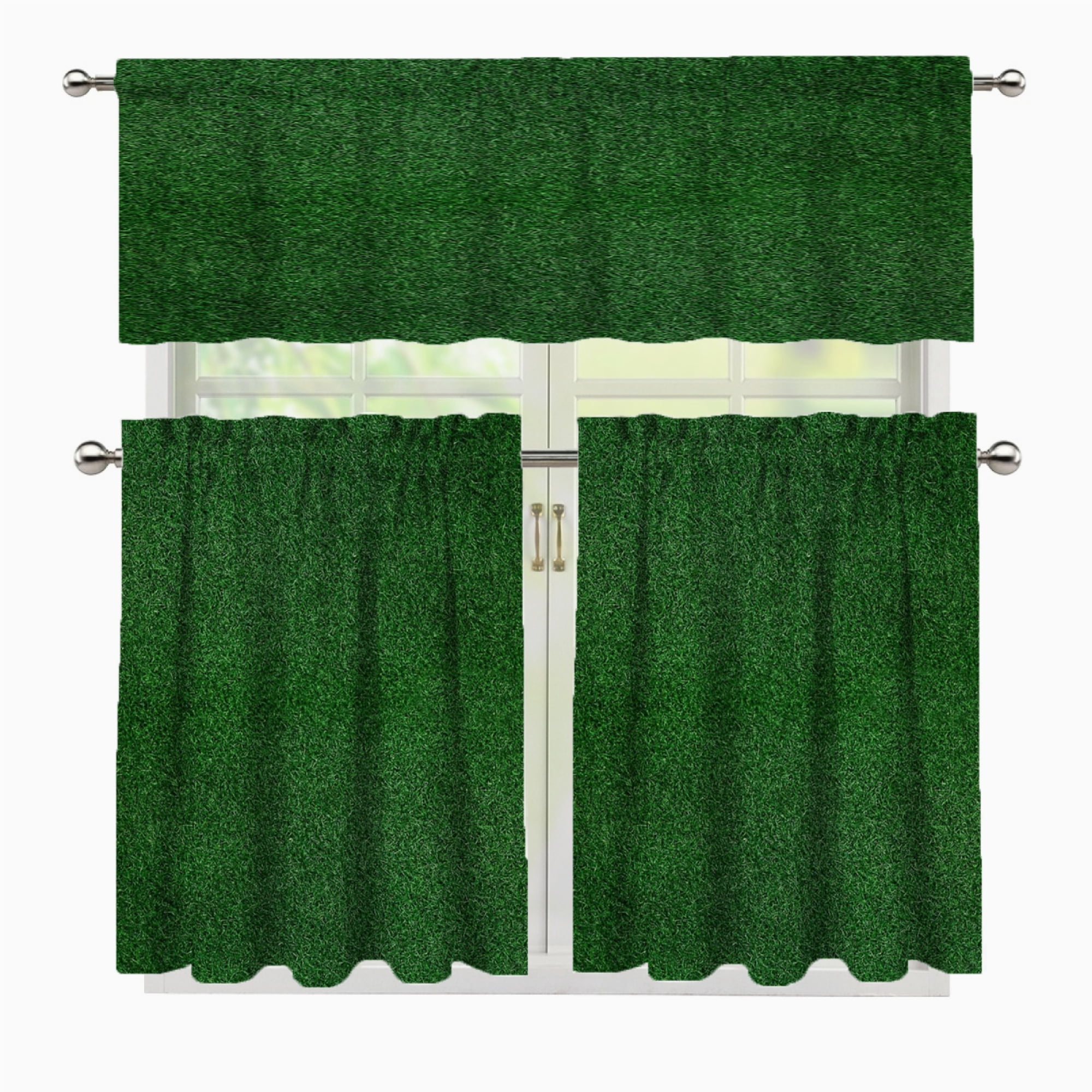 3 Pcs Kitchen Curtains Valance and Tiers Set Grass turf fake grass ...