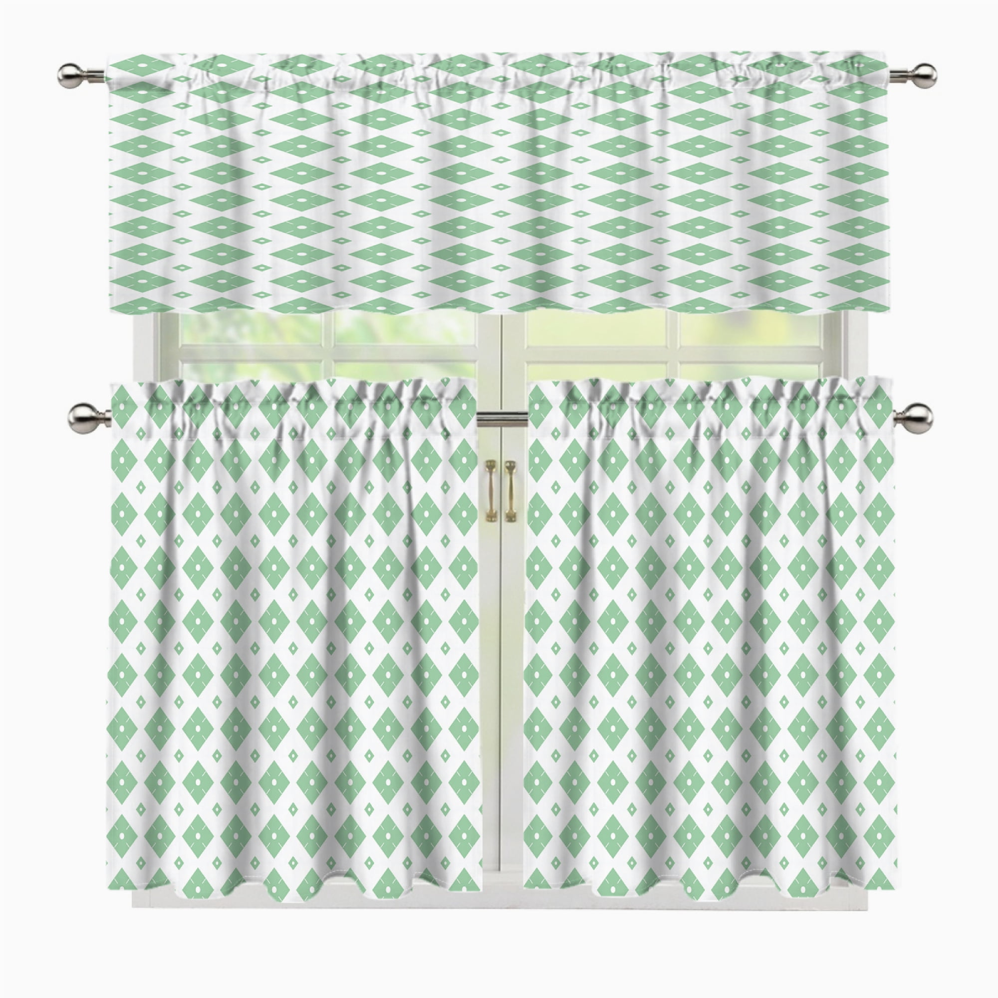 3 Pcs Kitchen Curtains Valance and Tiers Set Green Vintage Fun Funky ...