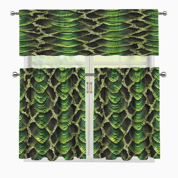 3 Pcs Kitchen Curtains Valance and Tiers Set Green snake skin seamless ...