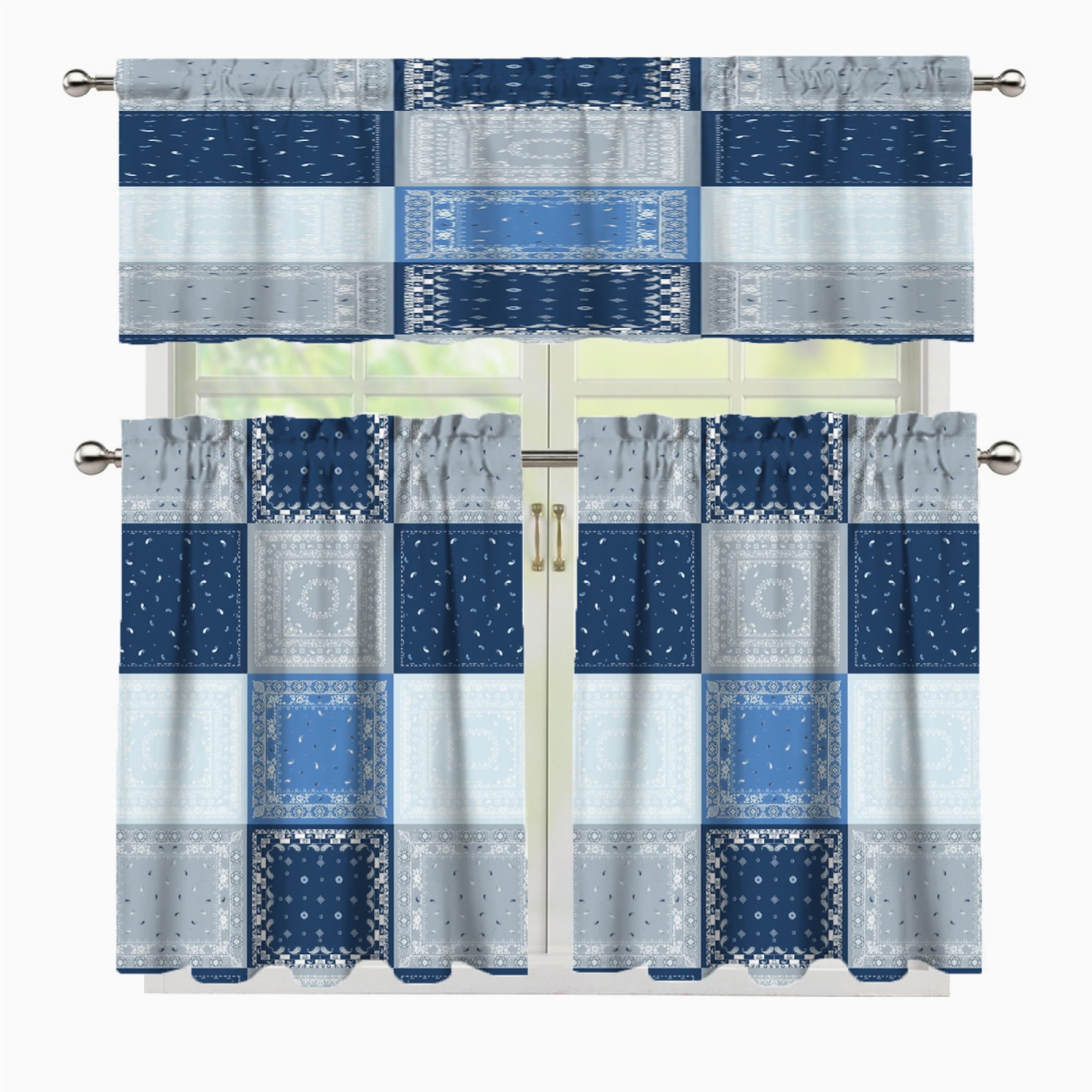 3 Pcs Kitchen Curtains Valance and Tiers Set Handkerchief Paisley ...