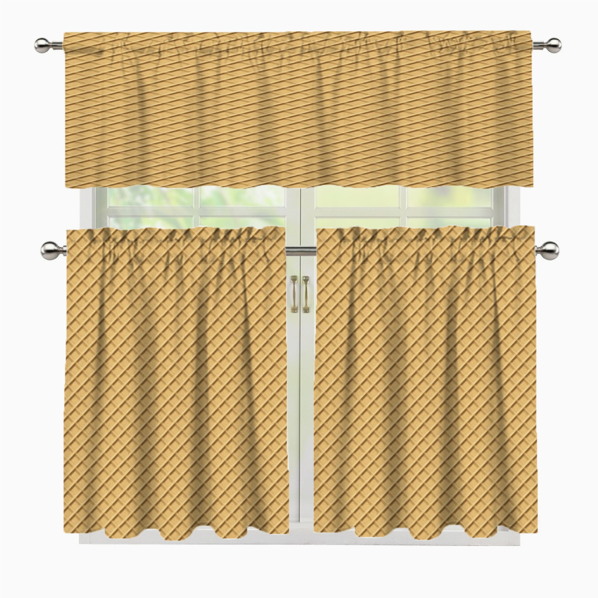 3 Pcs Kitchen Curtains Valance and Tiers Set Ice Cream Cone For Cafe Bathroom And Laundry Room ...
