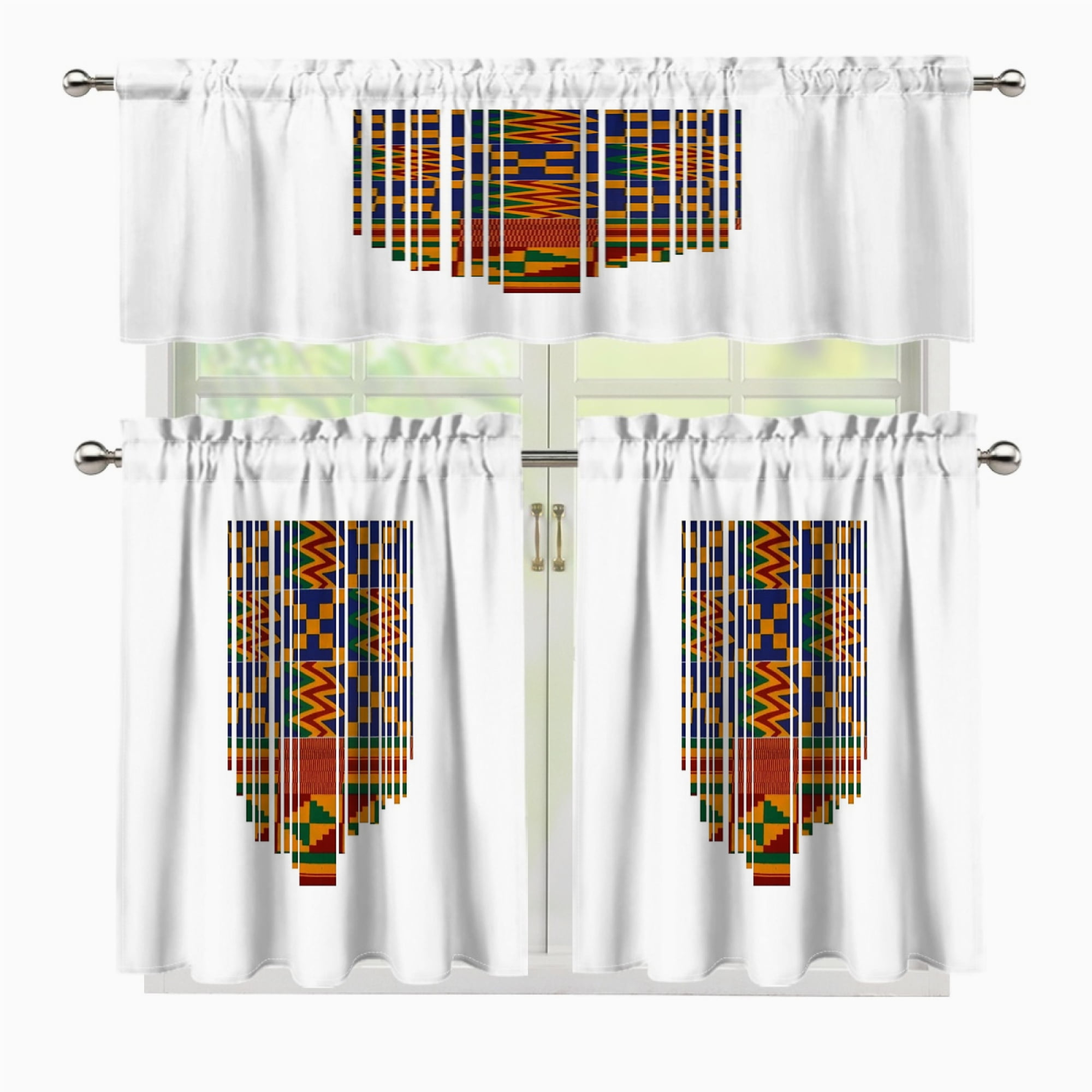 3 Pcs Kitchen Curtains Valance and Tiers Set Kente design African print ...